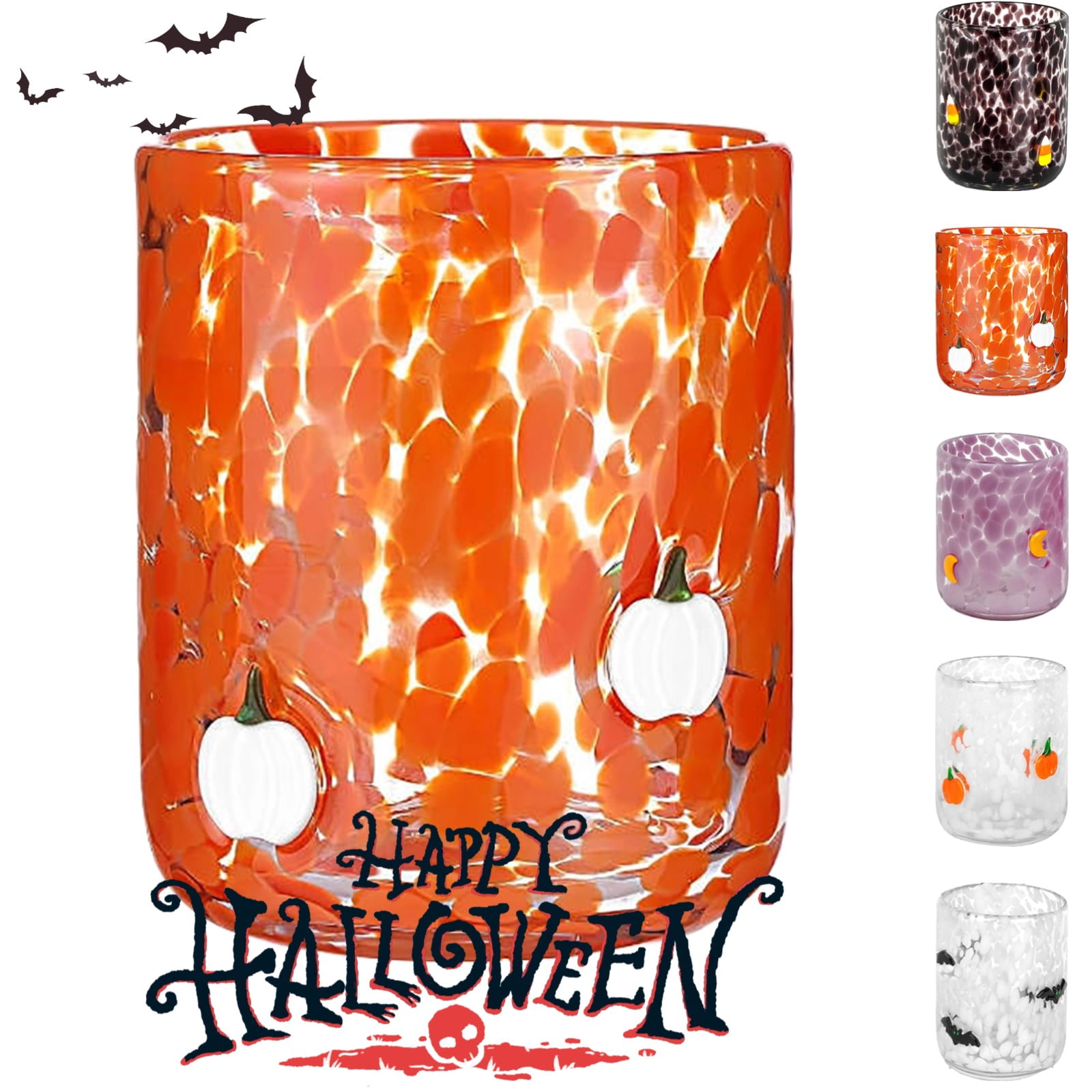 Halloween Icon Juice Glass Cups, 16 Oz Hand Blown Halloween Glass Cups ...