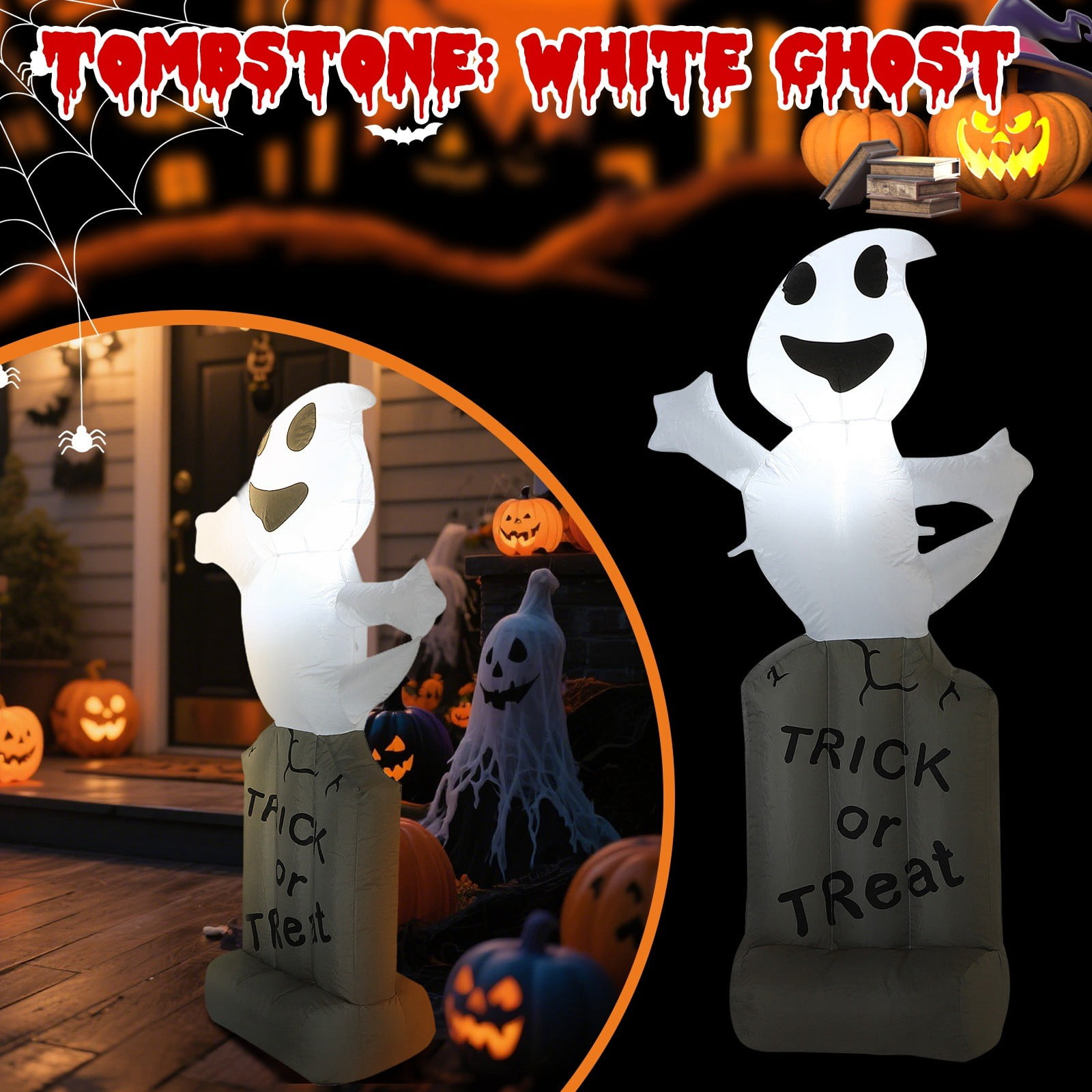 Halloween In-flatables 5Ft Glowing Tombstone with Ghost Decor, Indoor ...