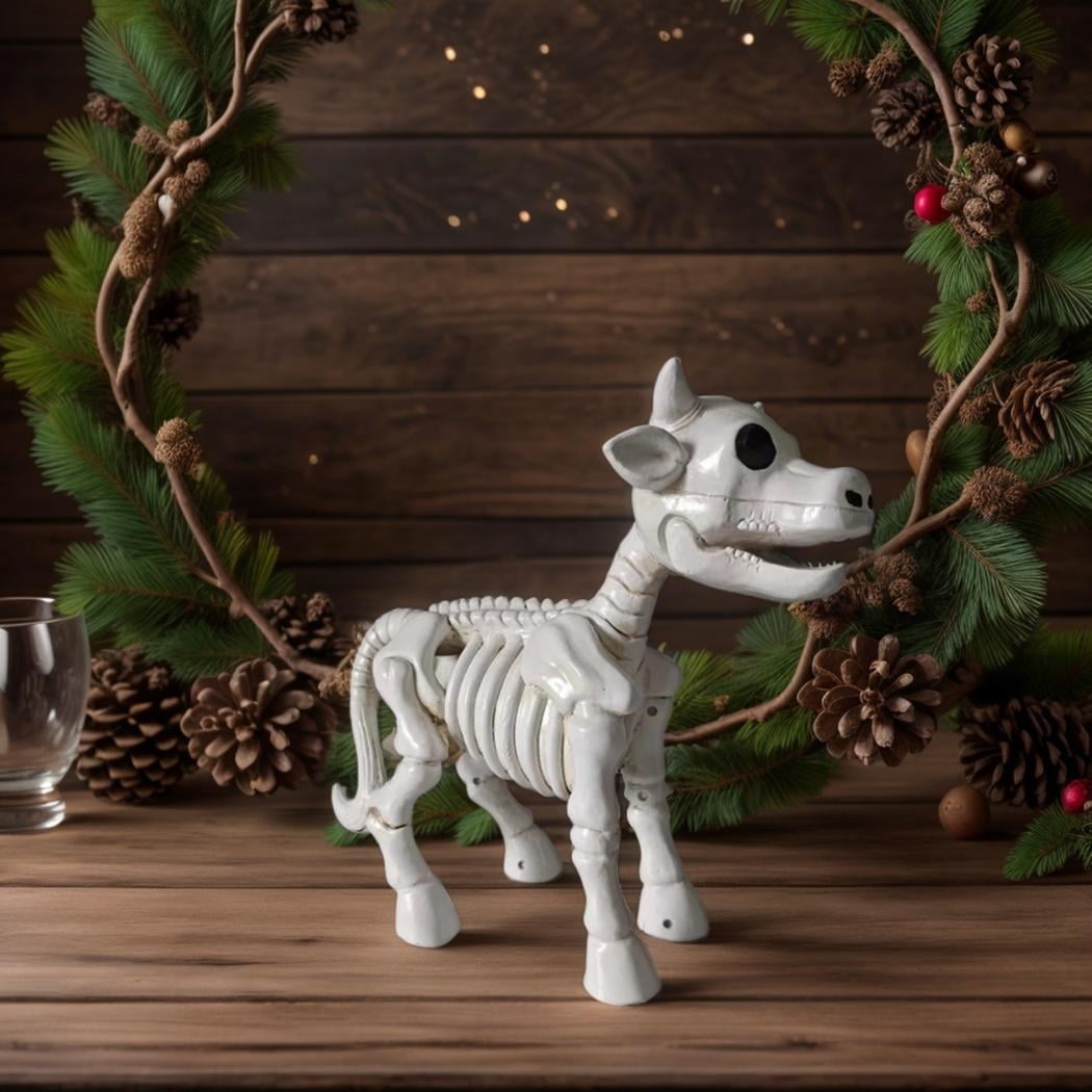 Halloween Indoor/Outdoor Decor, 2025 New Cow Skeleton Decor, Resin ...