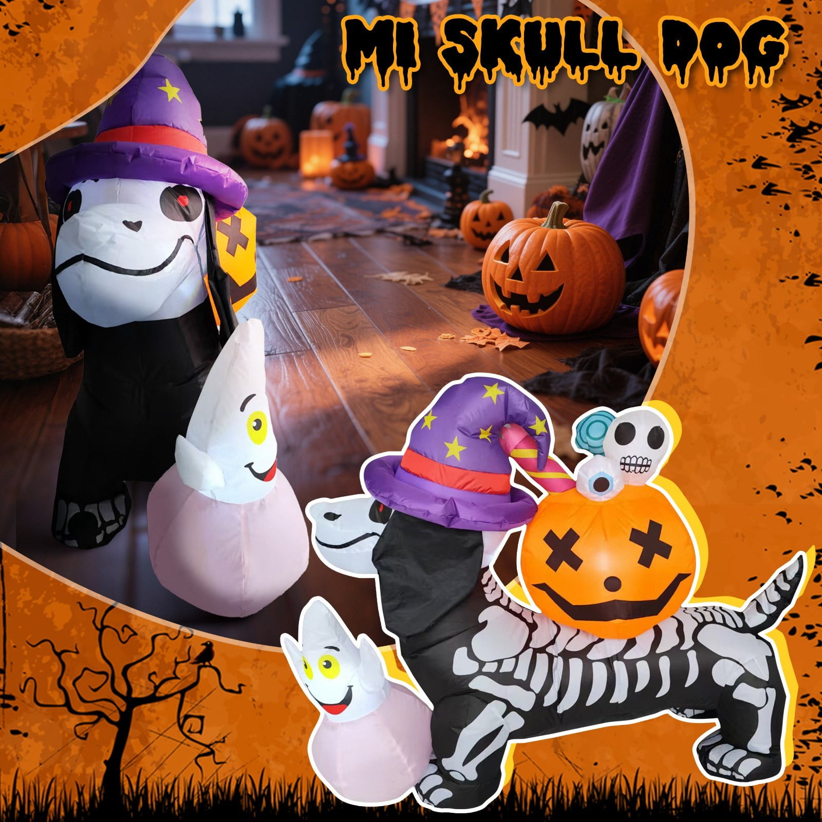 Halloween Inflatables - Glowing Skeleton Dog Inflatable Decoration for ...