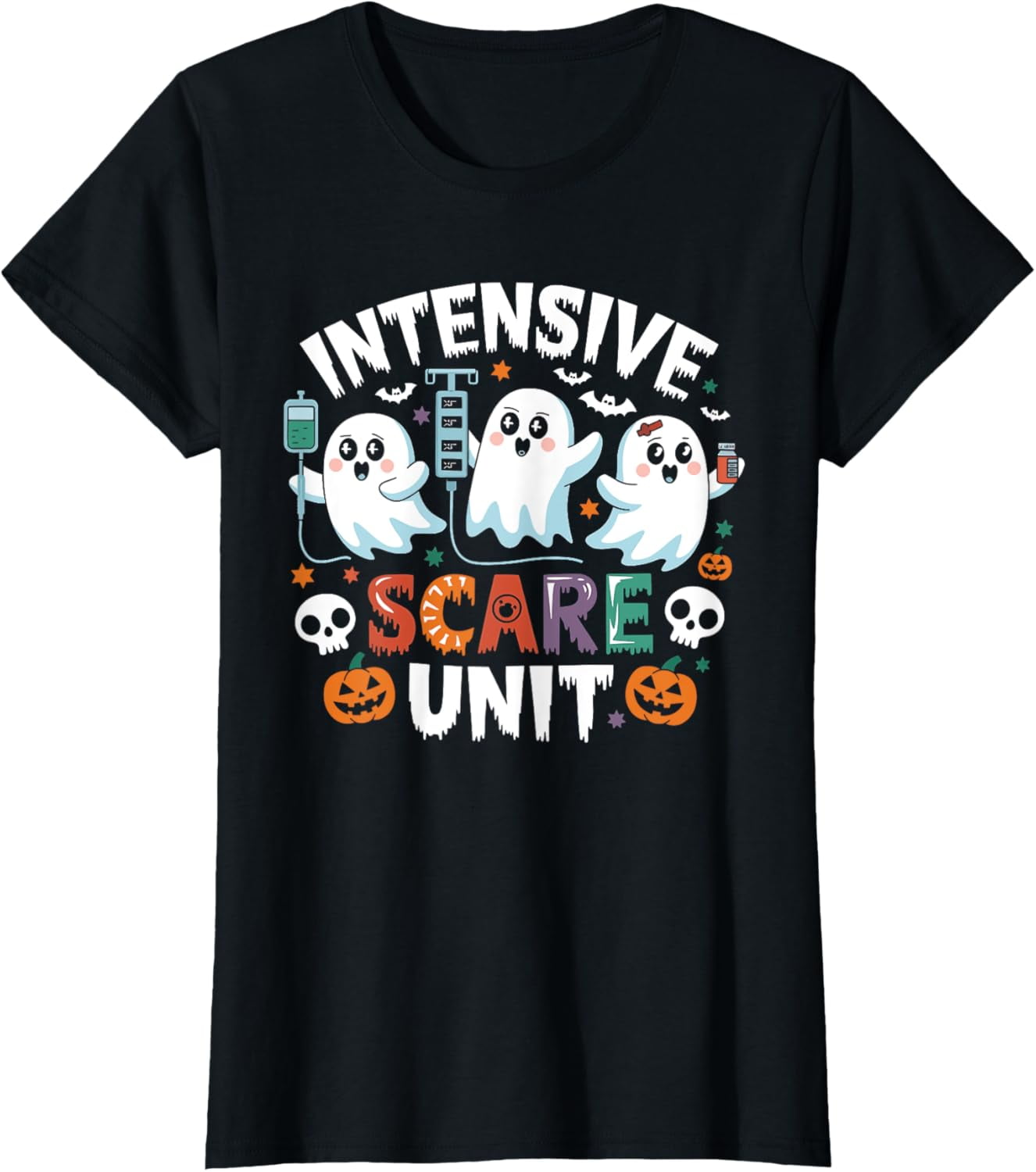 Halloween Intensive Care Scare Unit Nurse Ghost ICU Nursing T-Shirt ...