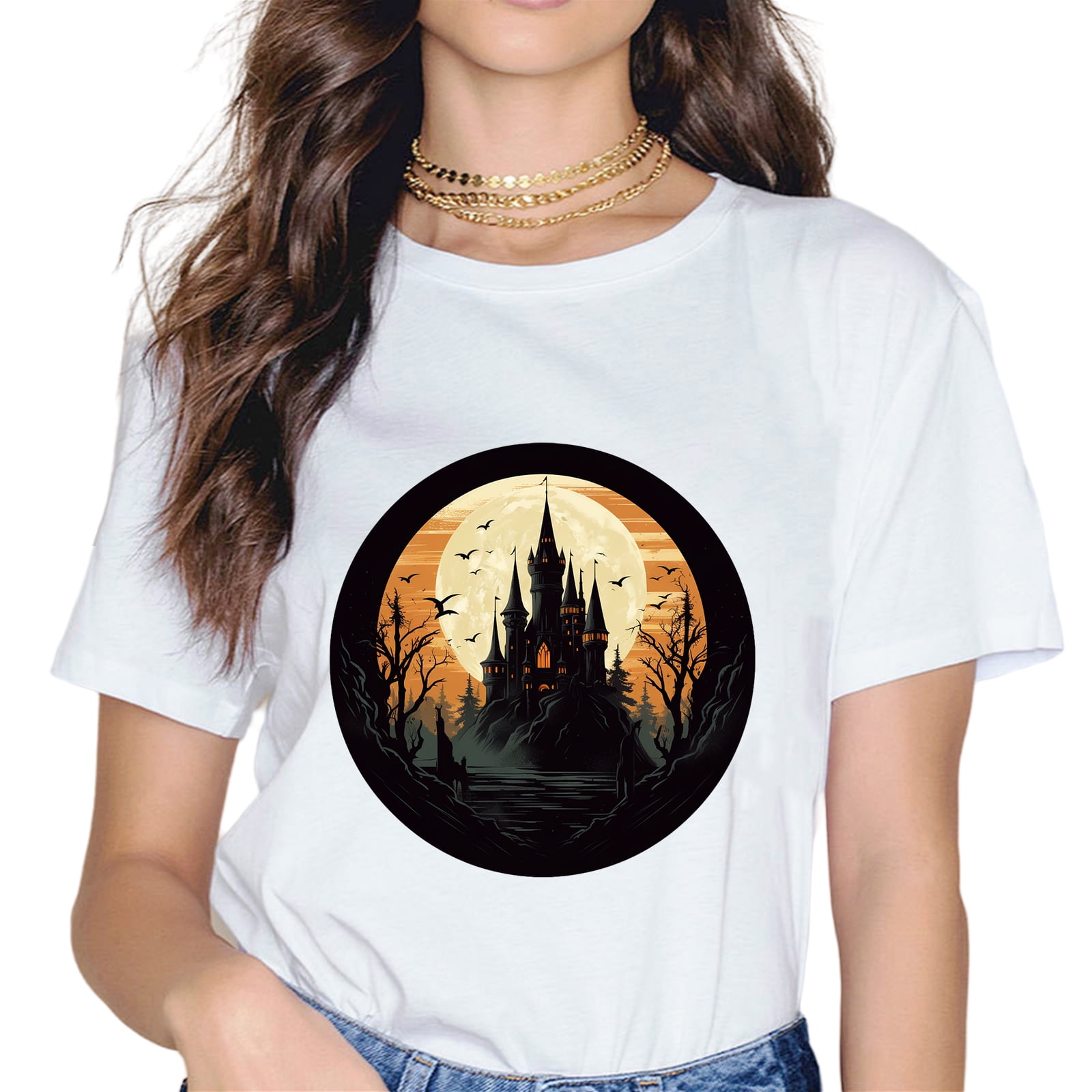 Halloween Is Coming Scary Skulls Castle Nightmare Orange T-Shirt ...