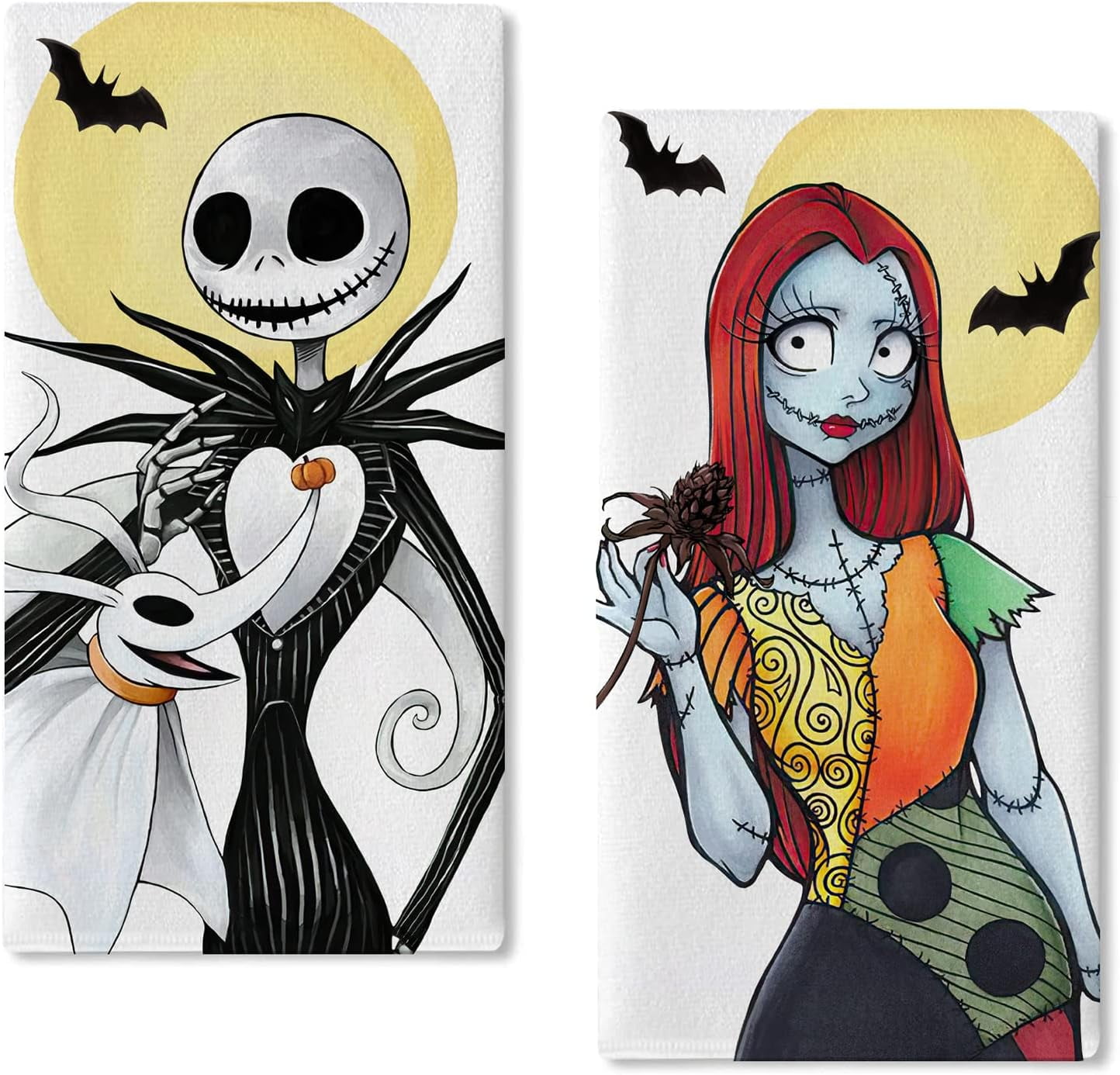 Halloween Jack Kitchen Dish Towels Set of 2, Spooky Sally Skull Ghost ...