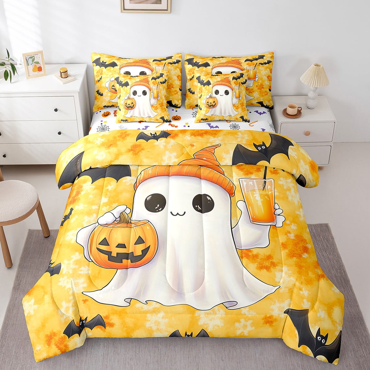 Halloween Bedding Set Cute Cartoon Ghost Bed In A Bag With Sheets ...