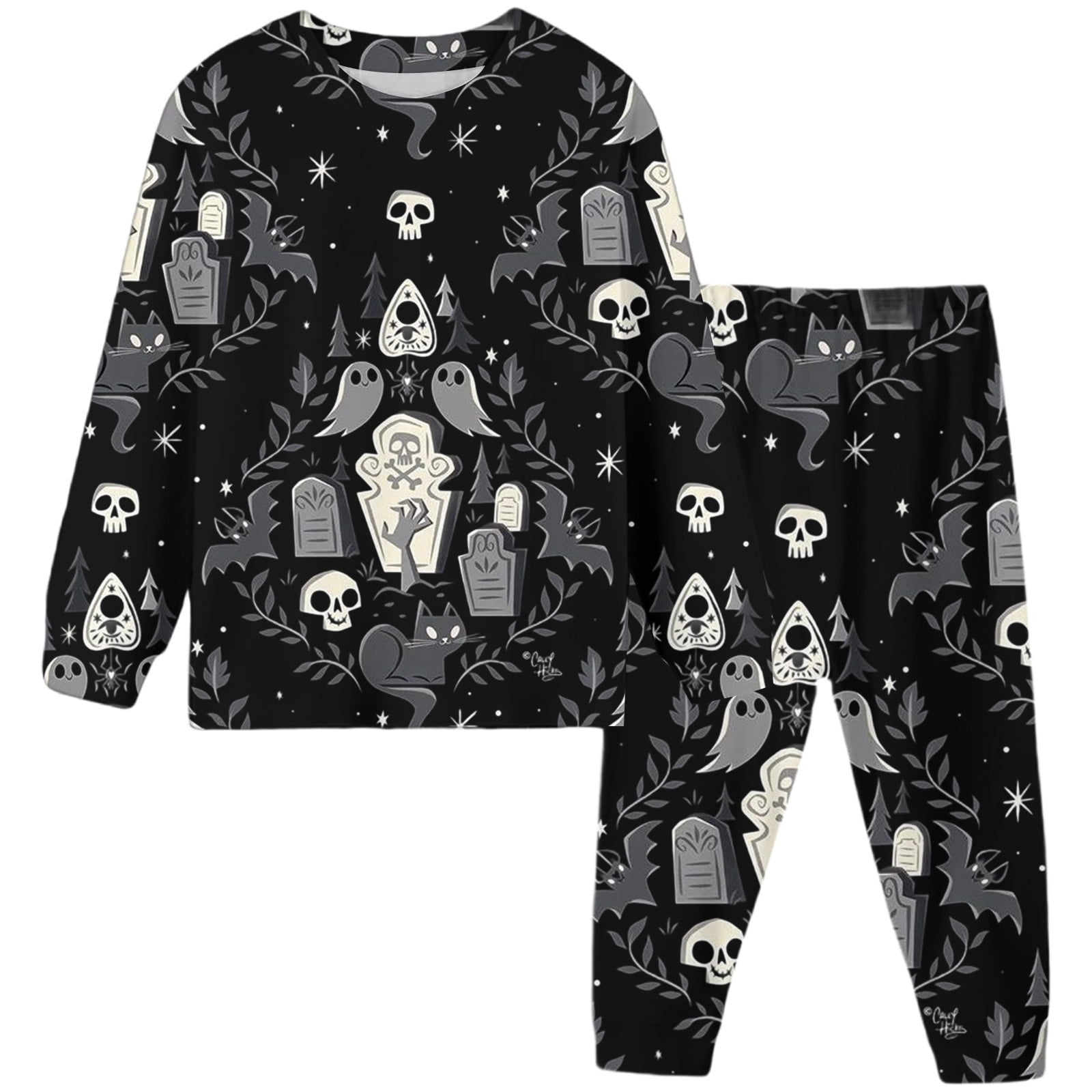 Halloween Kids Pajama Set Soft Cute Ghosts Long Sleeve Top with Pants ...