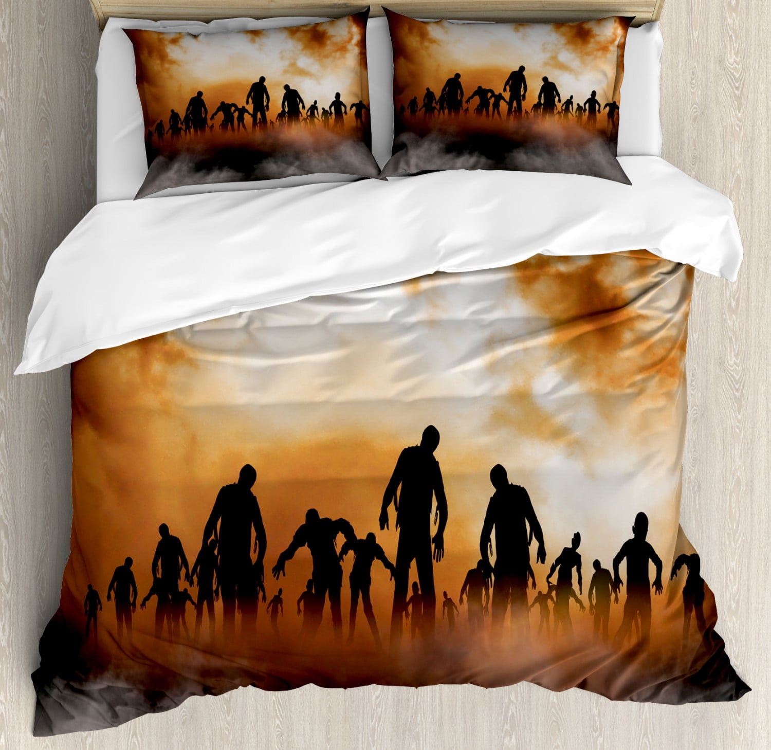 Halloween King Size Duvet Cover Set, Zombies Dead Men Walking Body in ...