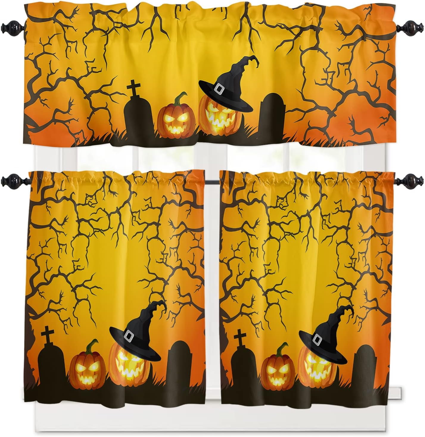Halloween Kitchen Curtains 54" x 24" Kitchen Curtain Set Grave Cross ...