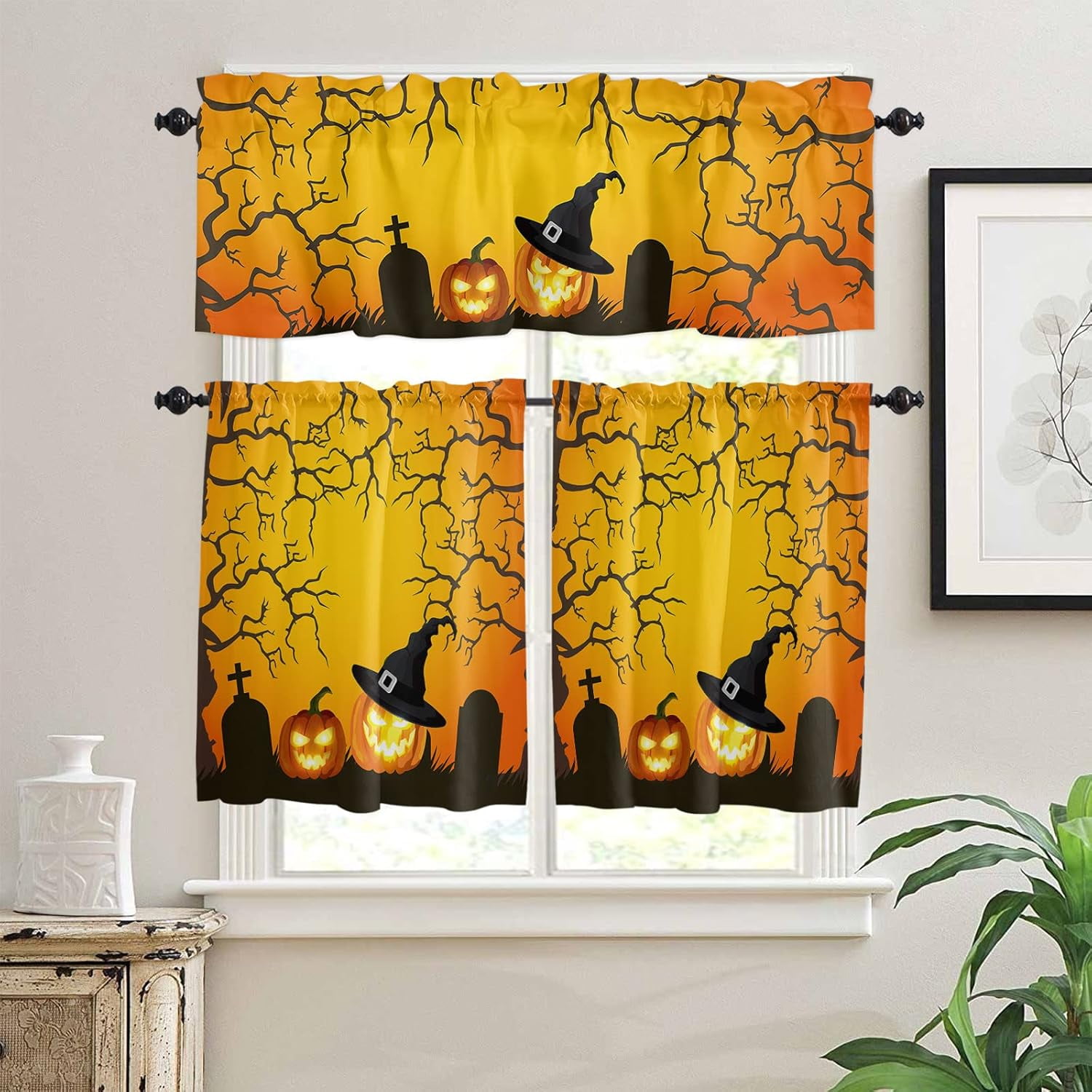 Halloween Kitchen Curtains 54" x 36" Kitchen Curtain Set Grave Cross ...