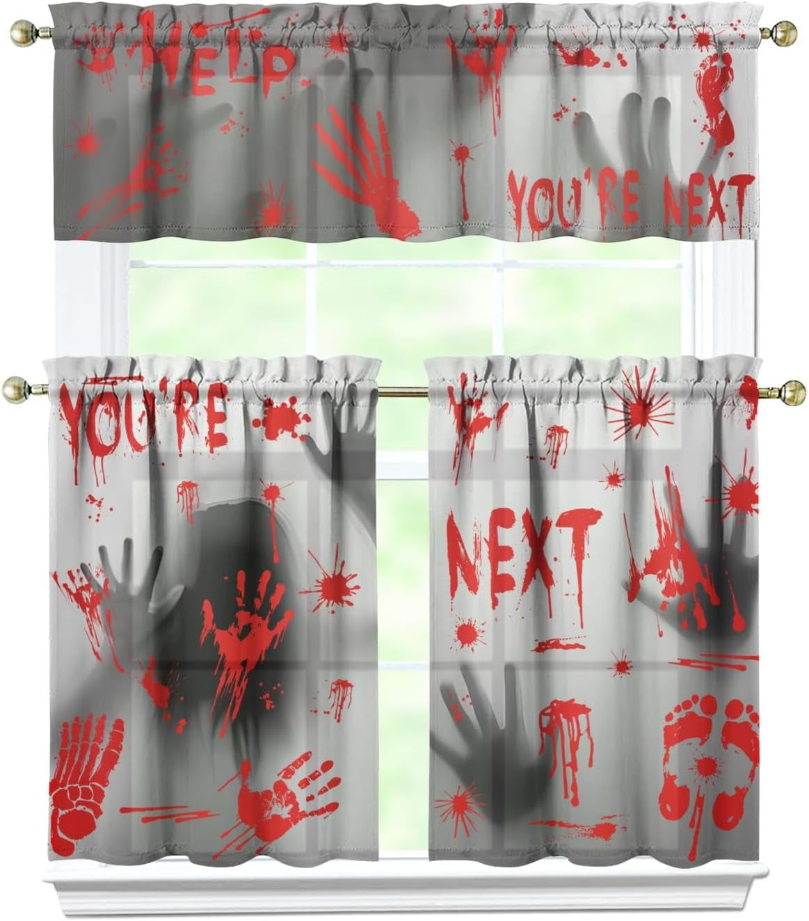 Halloween Kitchen Curtains Set for Windows, Horror Atmosphere Bloody ...
