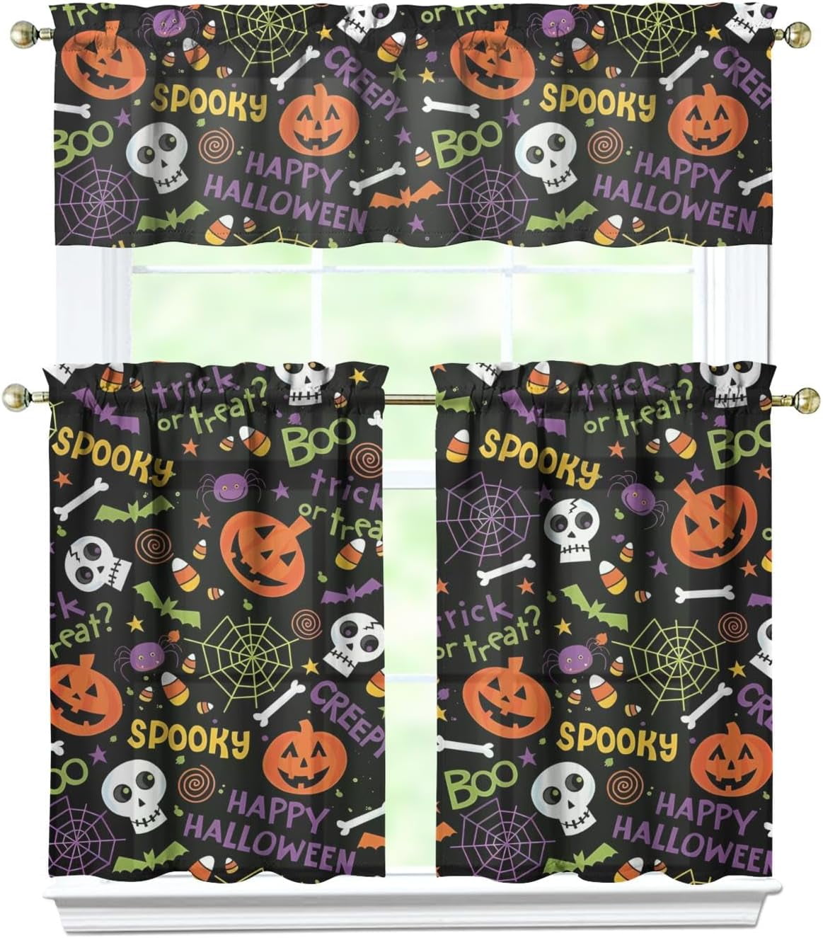 Halloween Kitchen Curtains Spooky Pumpkin Cartoon Kitchen Curtains Sets ...