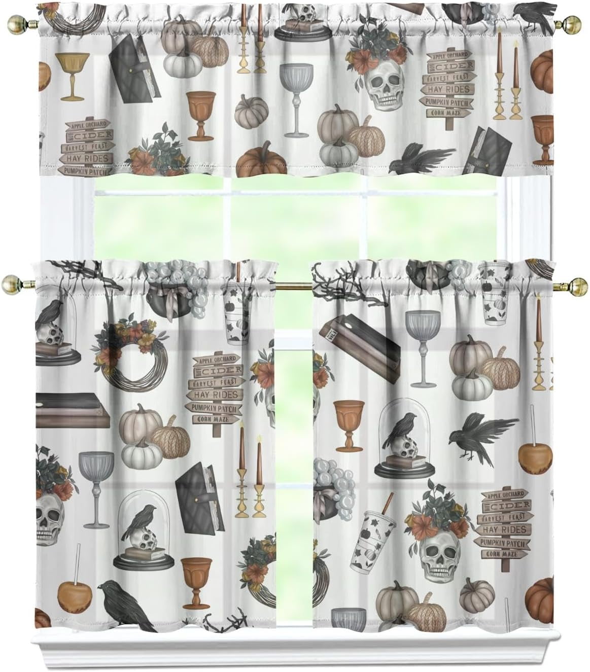 Halloween Kitchen Curtains Spooky Skeleton Gothic Kitchen Curtains Sets ...