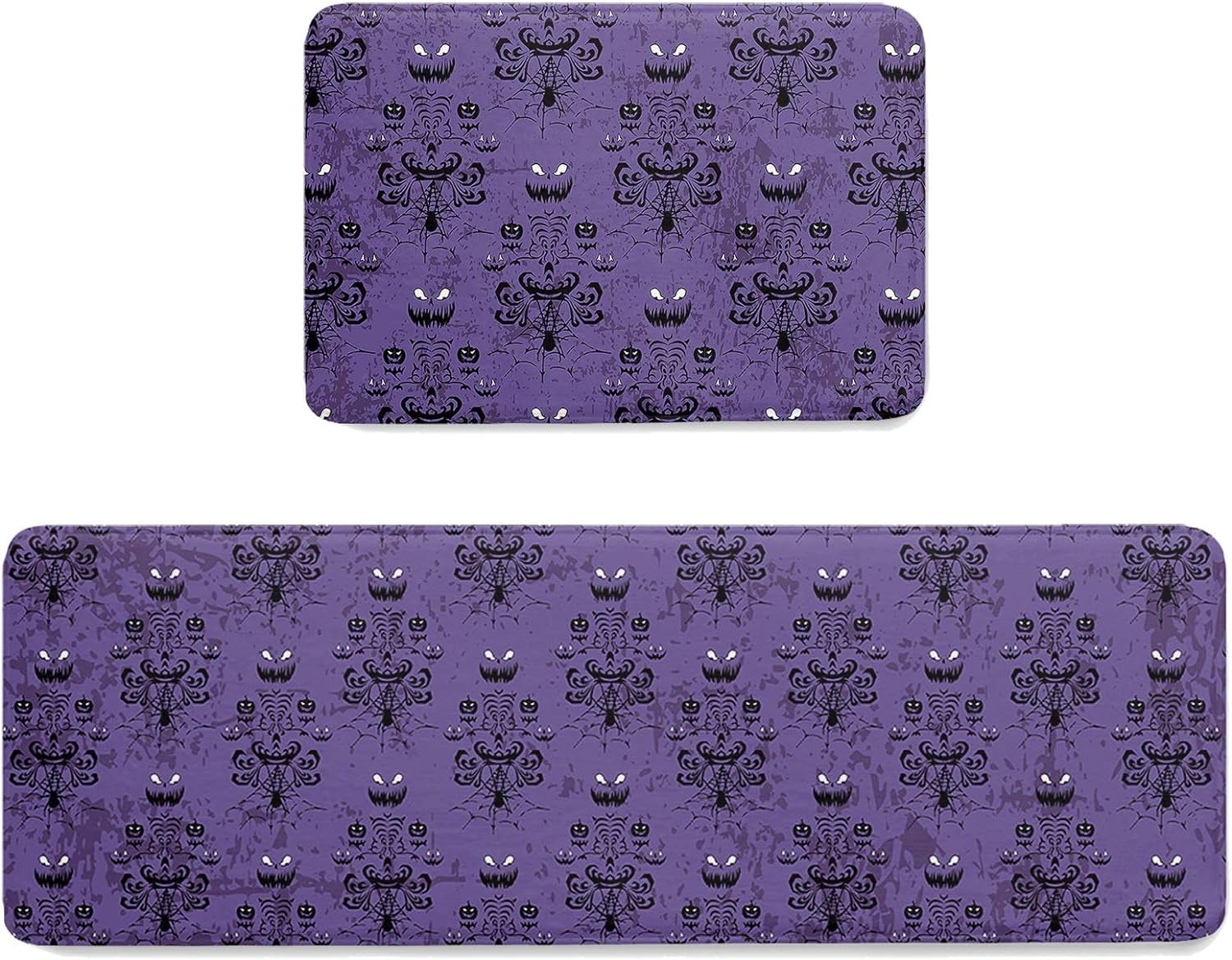 Halloween Kitchen Mat Rug Set of 2 Haunted Halloween Mansion Purple ...