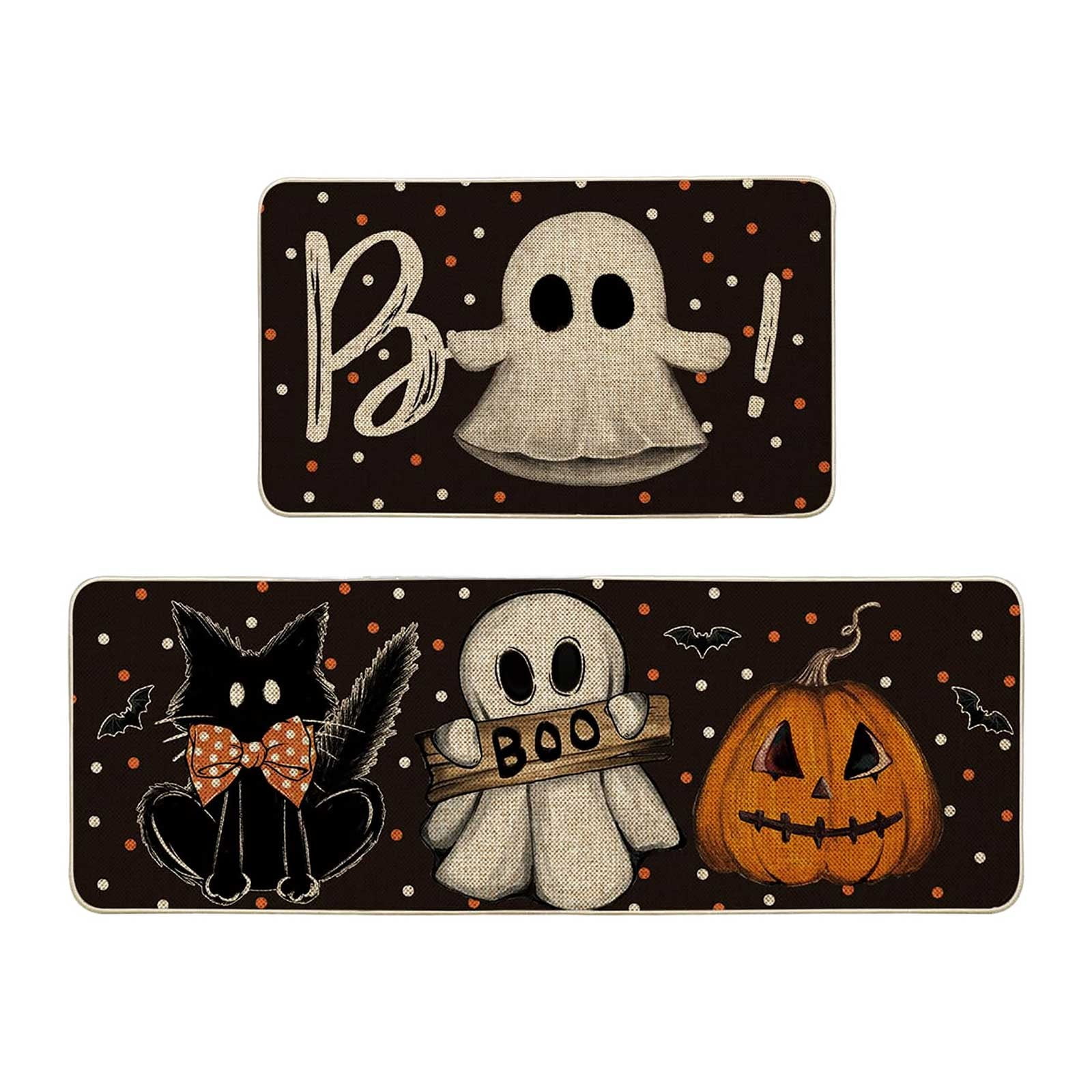 Halloween Kitchen Rug Set of 2, Non Slip Pumpkin Spooky Mats with Anti ...