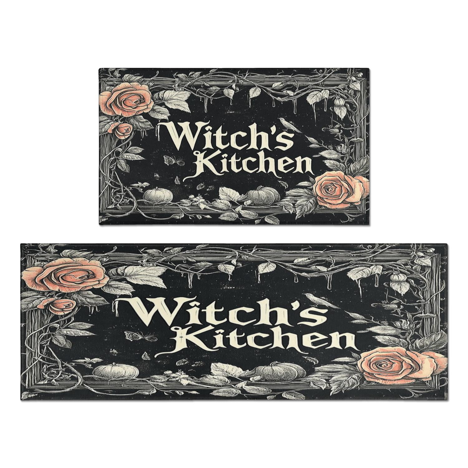 Halloween Kitchen Rug Set Of 2 Absobent Kitchen Mats for Floor,Witch ...