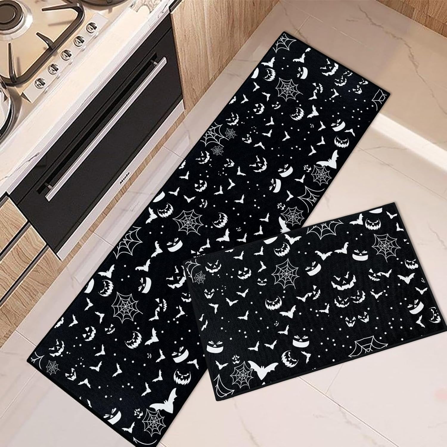 Halloween Kitchen Rugs and Mats Non Skid Washable Set of 2, Horror Face ...