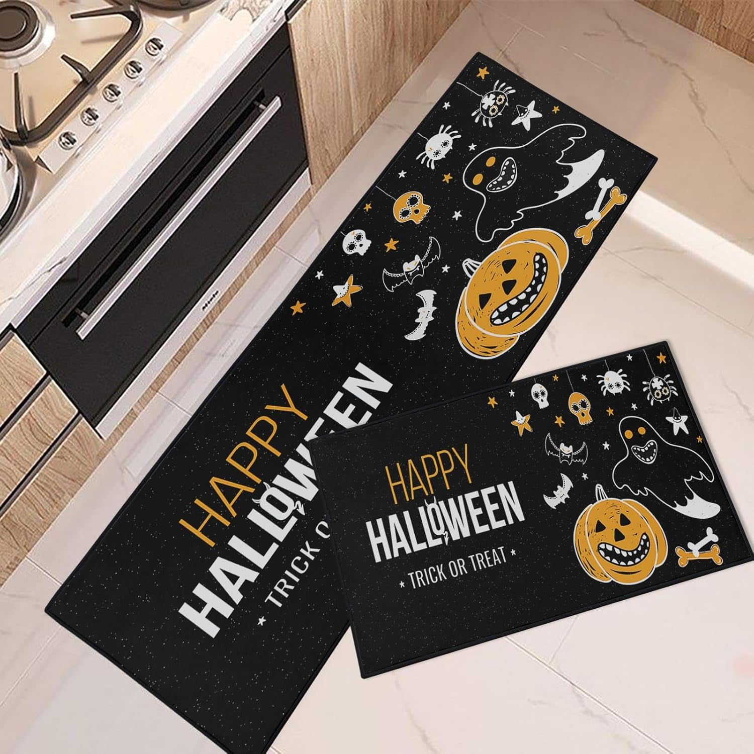 Halloween Kitchen Rugs and Mats Non Skid Washable Set of 2, Spooky ...