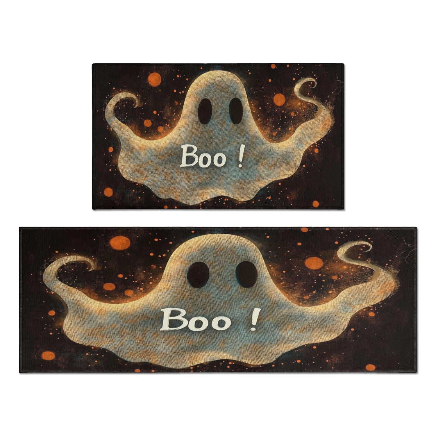 Halloween Kitchen Rugs Sets Of 2 Spooky Ghost Boo Happy Halloween ...