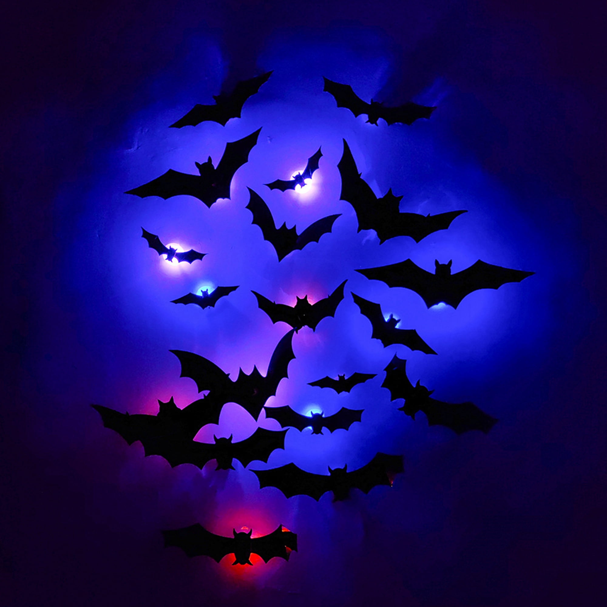 Halloween LED Bats Decoration PVC Bat Night Light 3D Glowing Bat LED ...