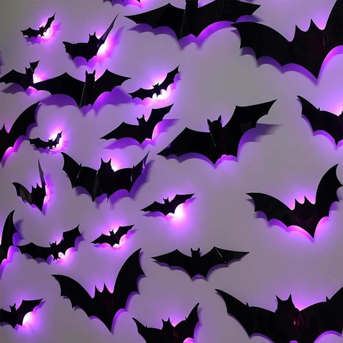 Halloween LED Bats Light Wall Stickers Glow in The Dark 3D Wall Decor ...