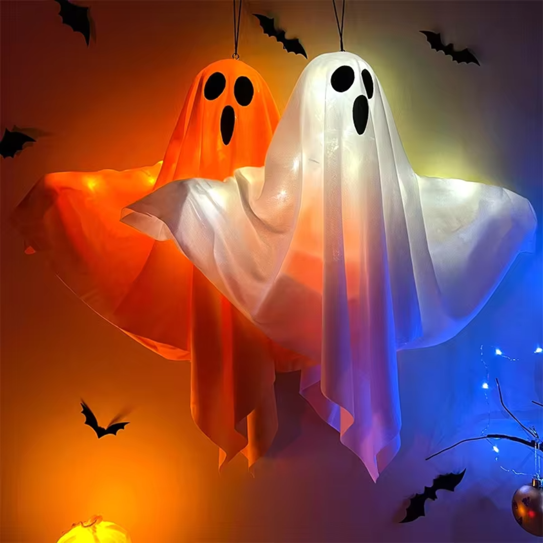 Halloween LED Glow Ghost, 4 Piece, Halloween Hanging Decoration ...