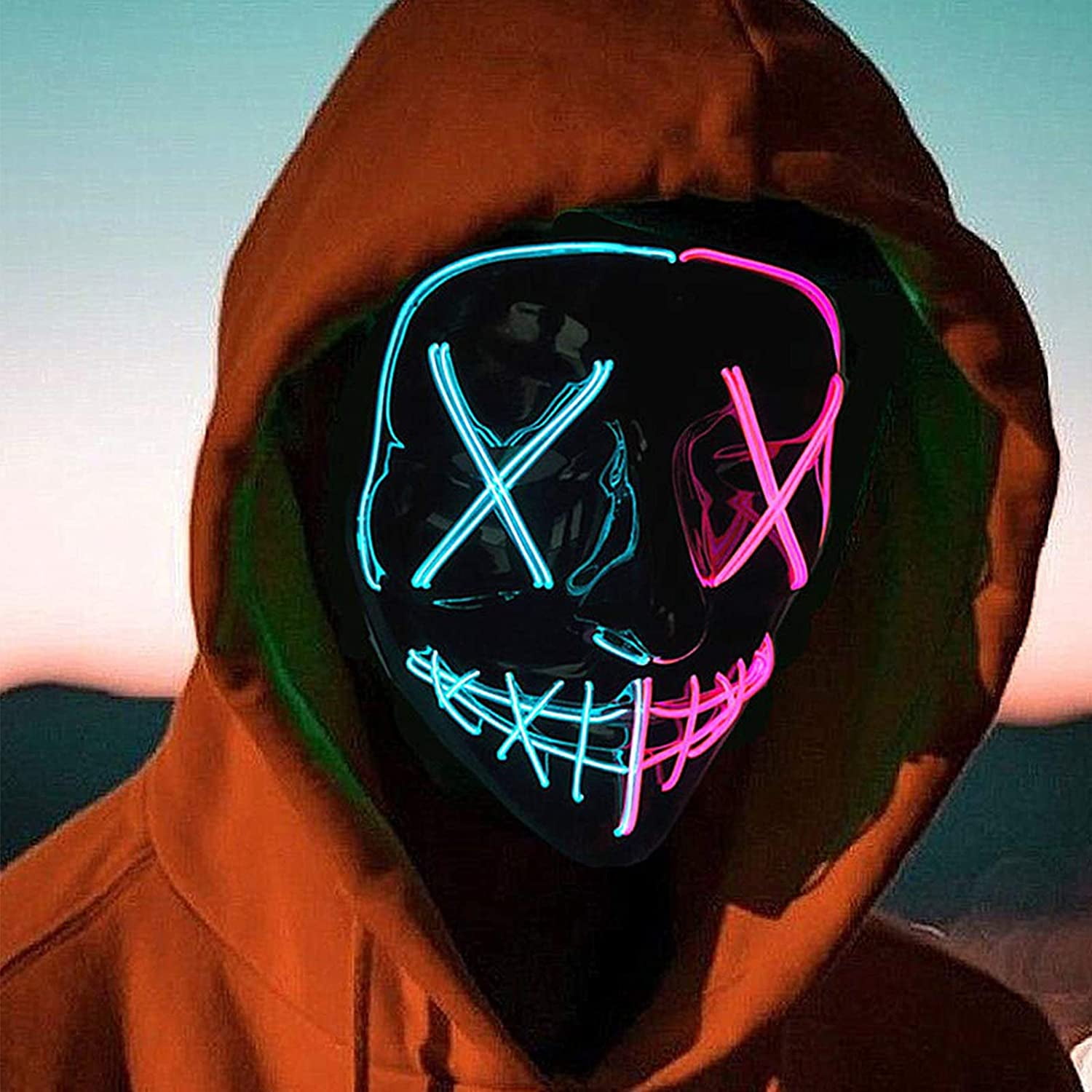 Halloween LED Glow Purge Mask Stitches EL Wire Light Up Costume Party ...
