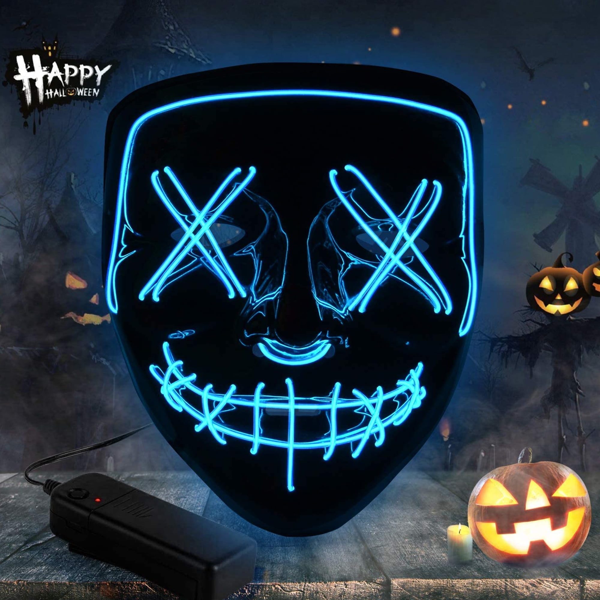 Halloween LED Glow Purge Mask Stitches EL Wire Light Up Costume Party ...