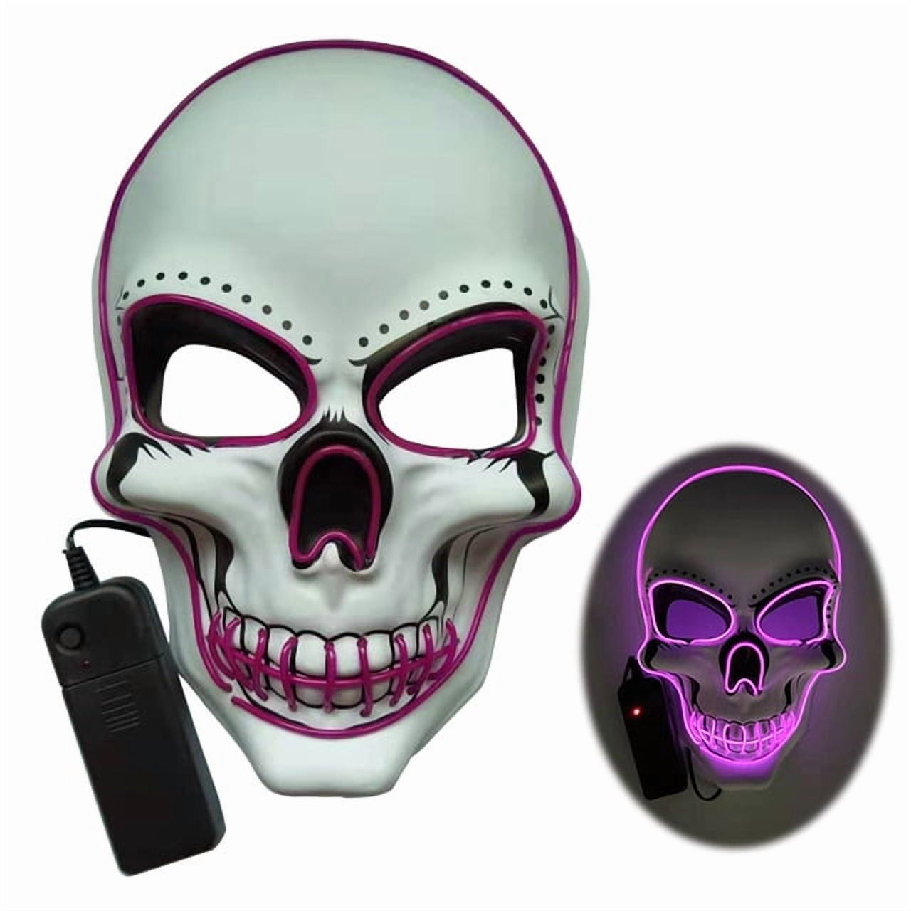 Halloween LED Glowing Skull Mask – White Skeleton Face Light-Up Costume ...