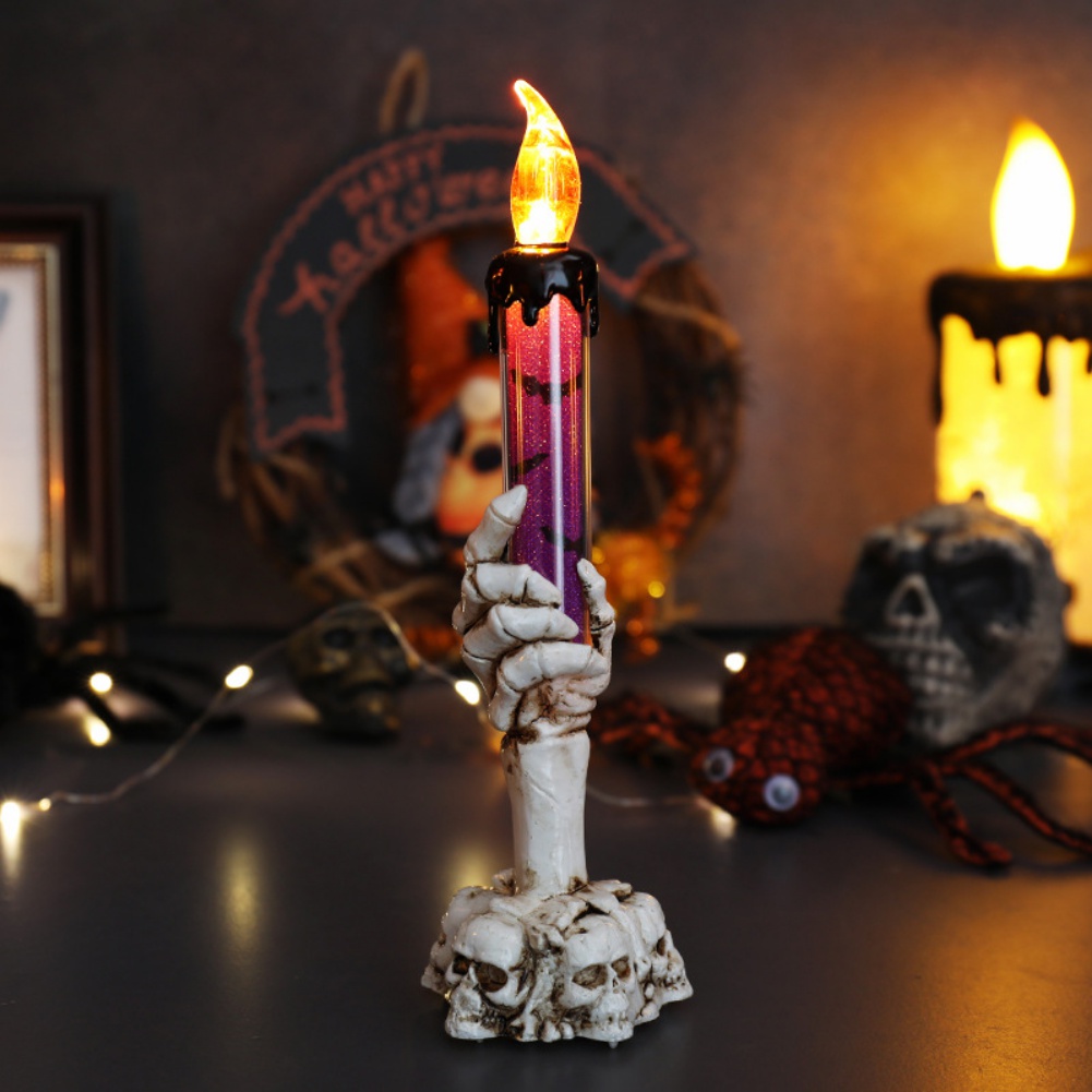 Halloween LED Lights Horror Skull Ghost Holding Candle Lamp Happy ...