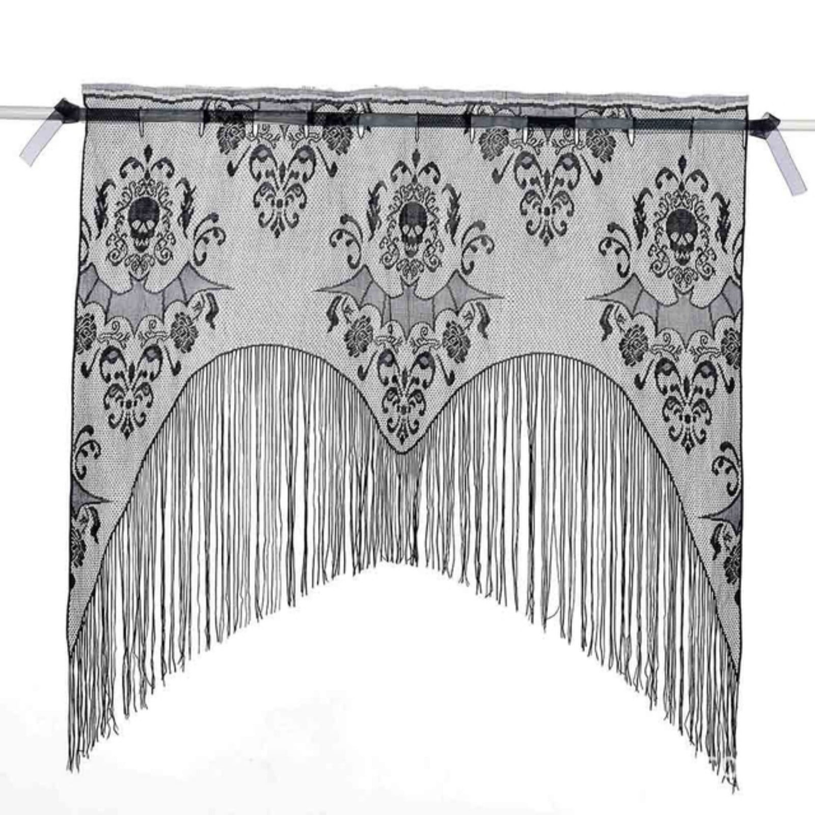 Halloween Lace Skull Window Curtain- (38*40 Inch), Black Tassel Door ...