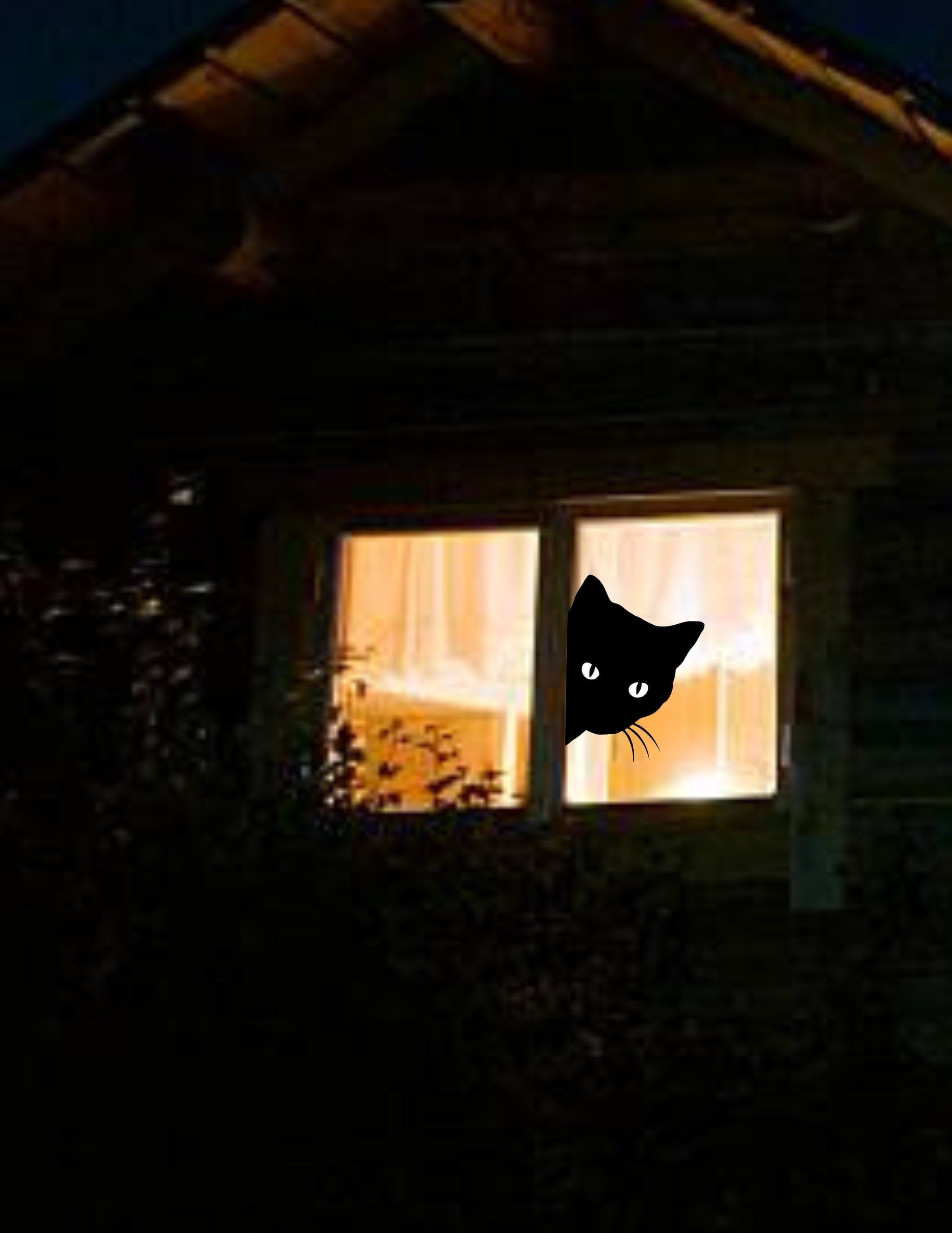 Halloween Large Spooky peeking cat Window cling decal: Halloween ...