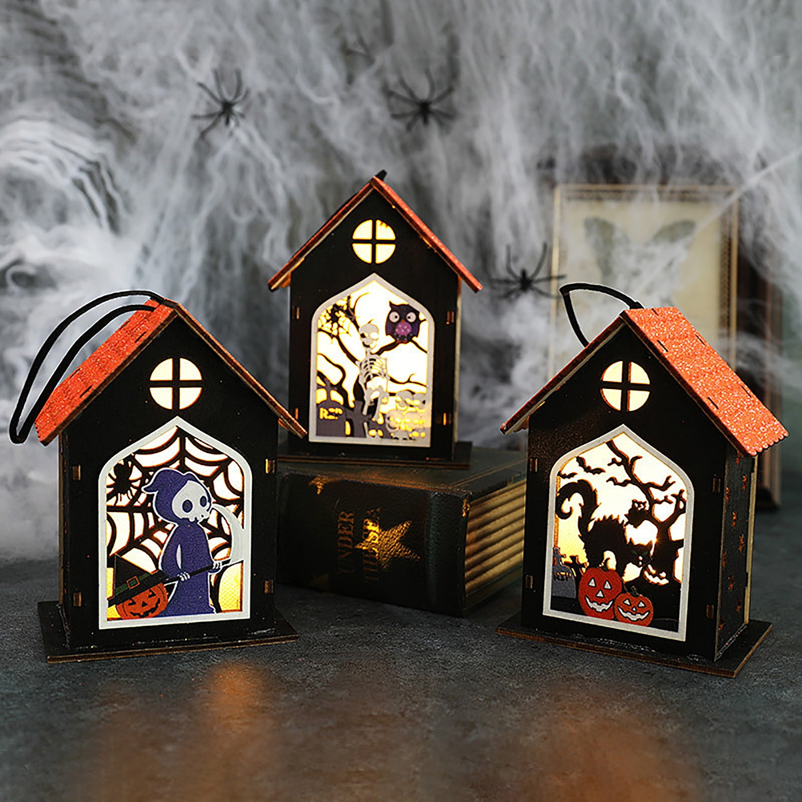 Halloween Led Lantern Decoration, Battery Operated Spooky House Light ...
