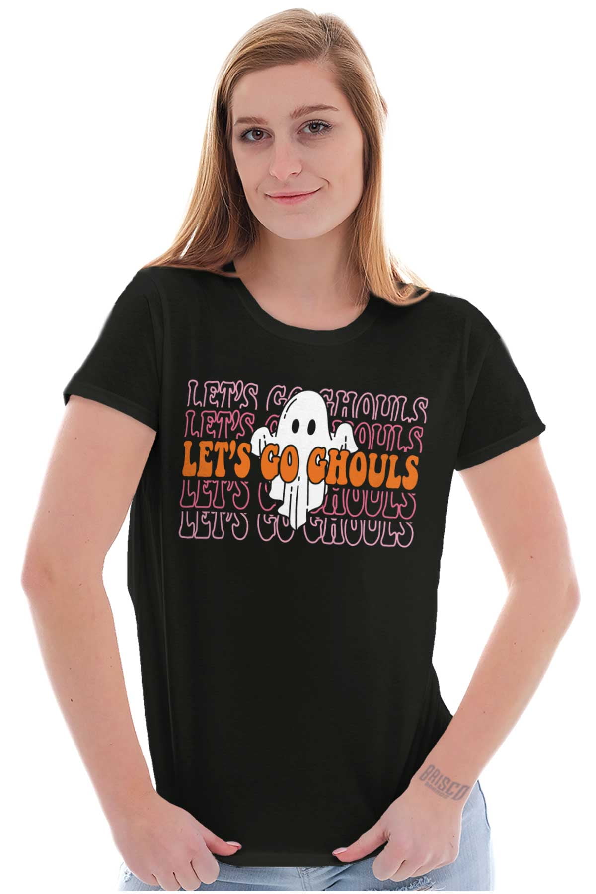 Halloween Let's Go Ghouls Ghost Womens Slim Fit Graphic Tee Brisco ...