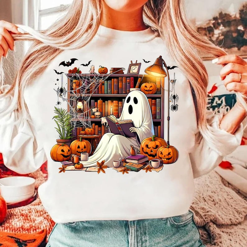 Halloween Library Sweatshirt, Ghost and Books Shirt for Teachers and ...
