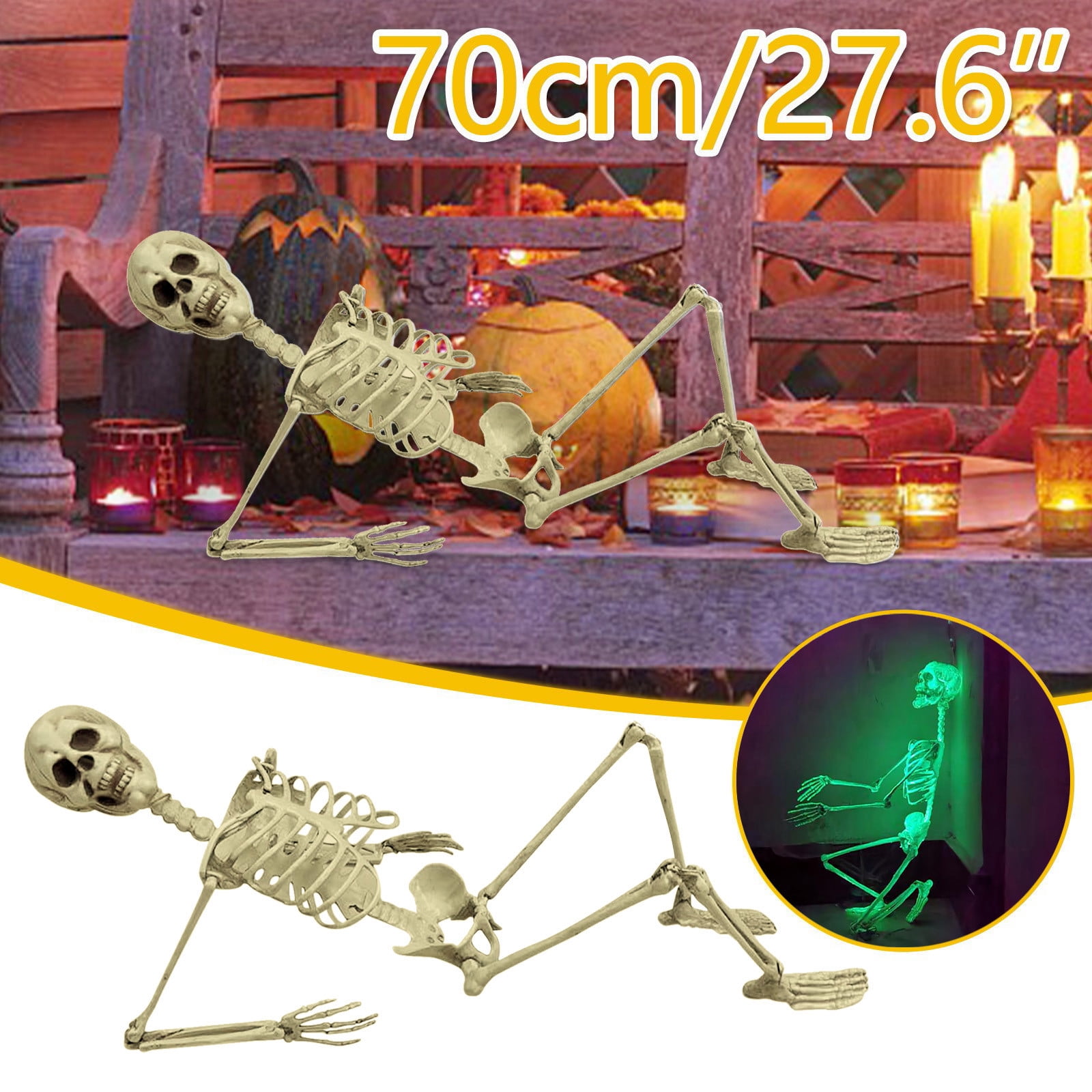 Halloween Life Size Skeleton(Eyes With Light),2.7FT Skeleton Decor ...