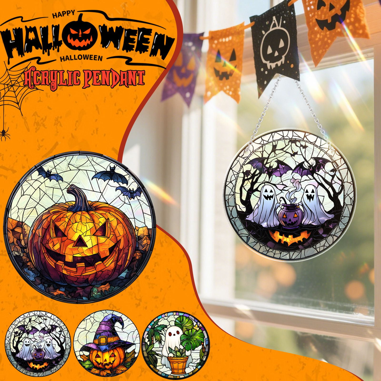 Halloween Light Catcher Decorations,Glow in The Dark 2D Acrylic Pumpkin Halloween Translucent ...