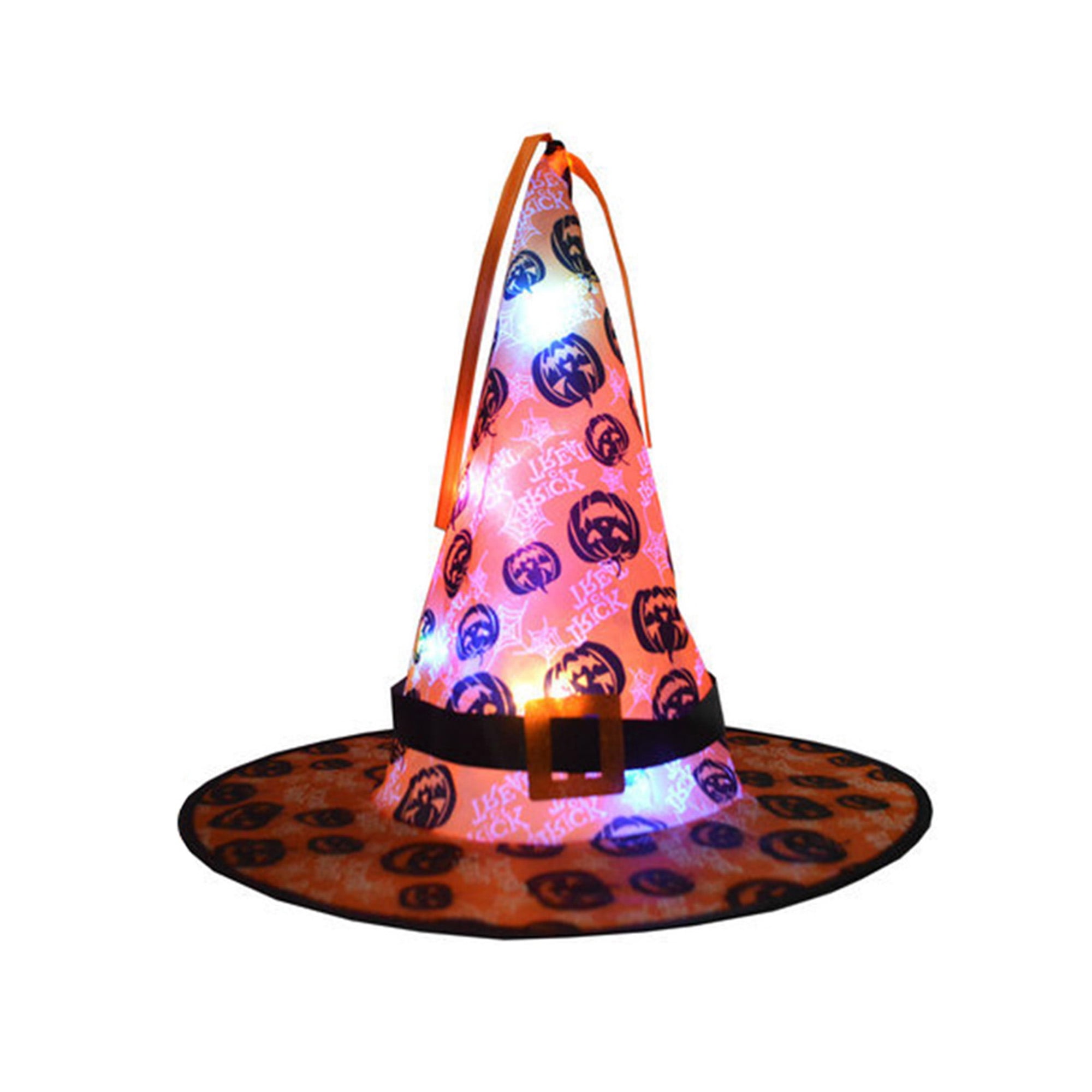 Halloween Light Up Witch Hat for Kids Adults Cartoon Pumpkin Print LED ...