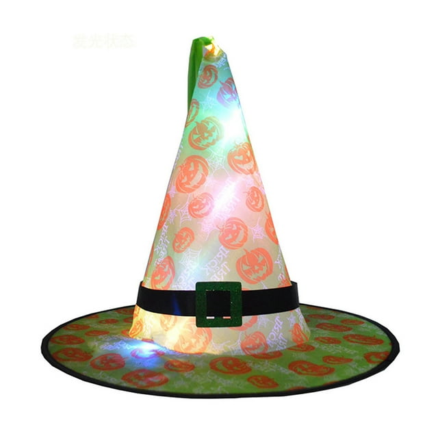 Halloween Light Up Witch Hat for Kids Adults Cartoon Pumpkin Print LED ...