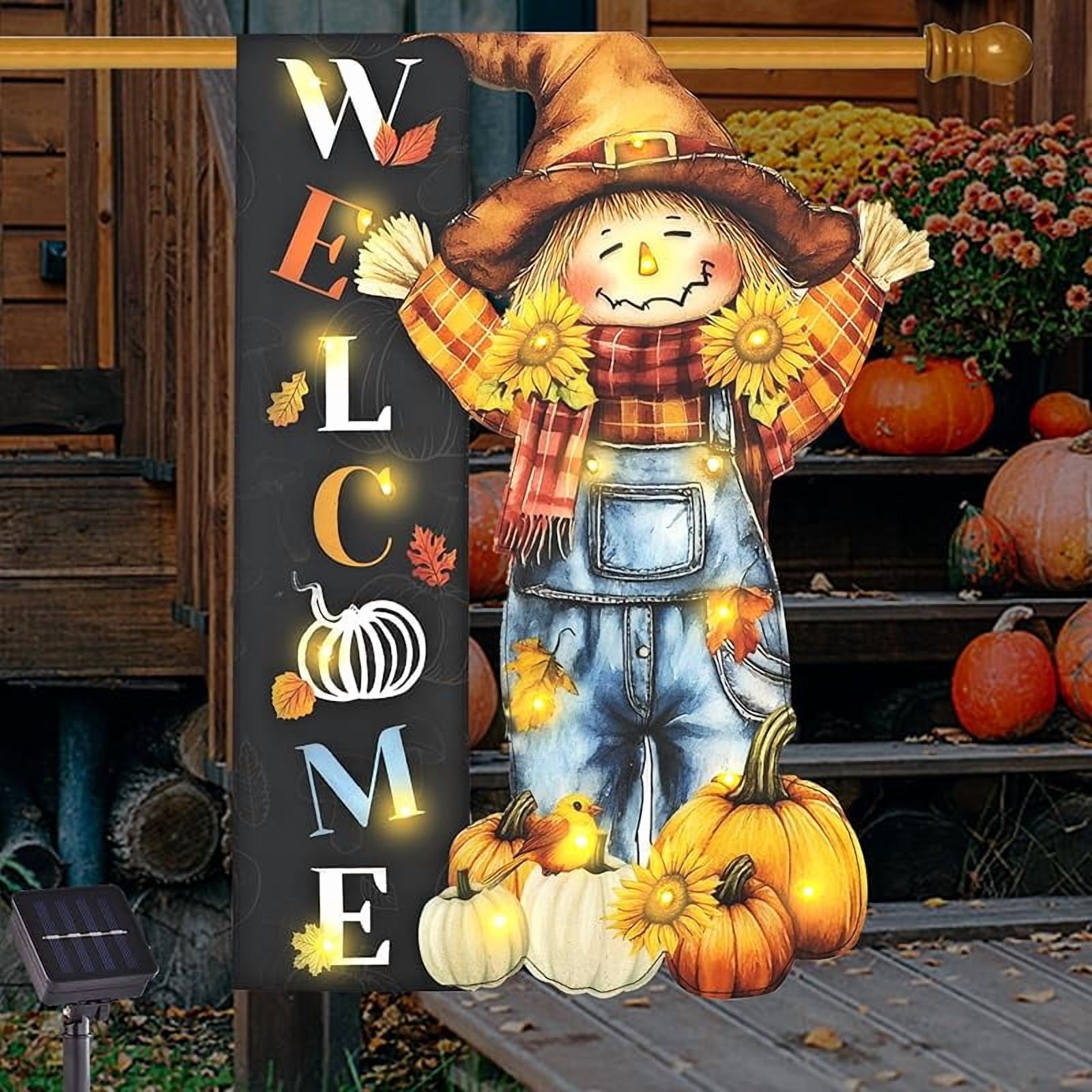 Halloween Lighted Garden Flag for Outside, Led Solar Yard Flag 8 Modes ...