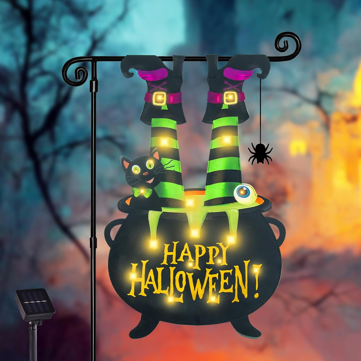 Halloween Lighted Garden Flag,Solar Outdoor Decor Yard Flag,8 Modes Led ...