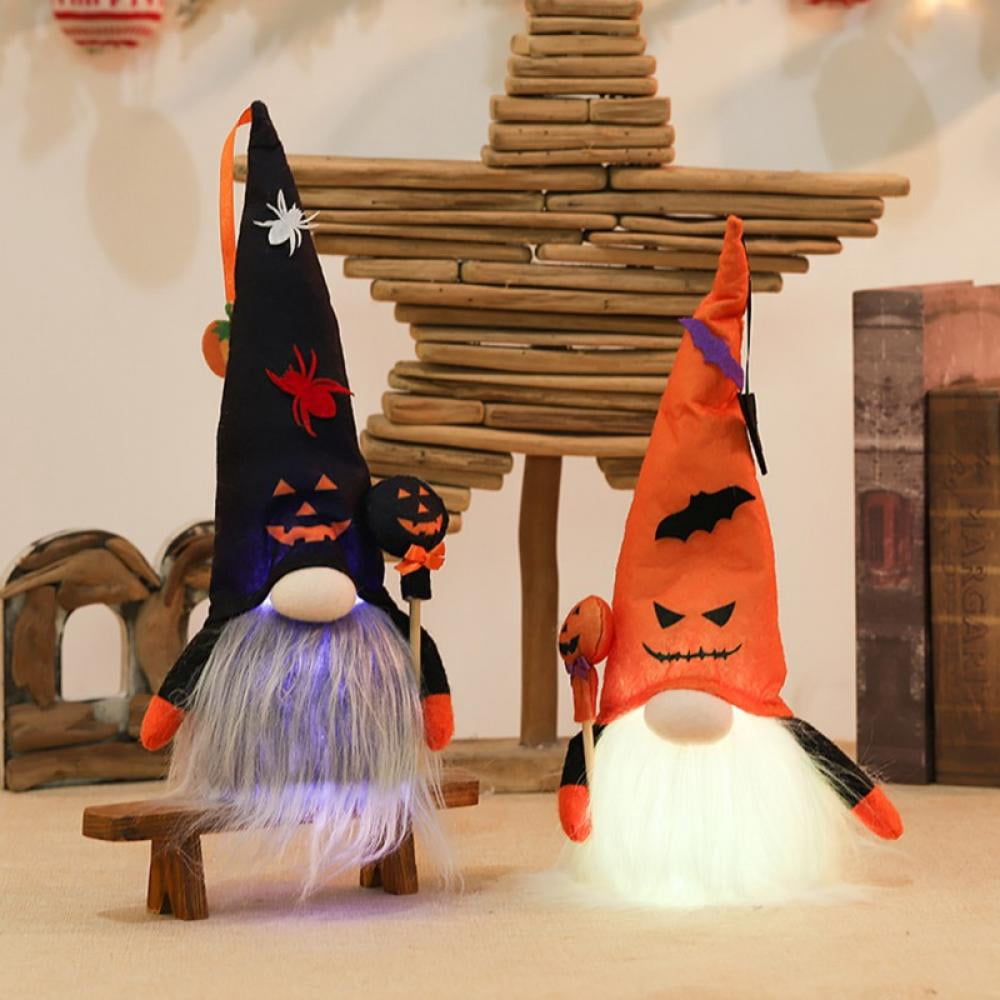 Halloween Lighted Gnome Decorations, Set Of 2 Handmade Swedish Tomte ...