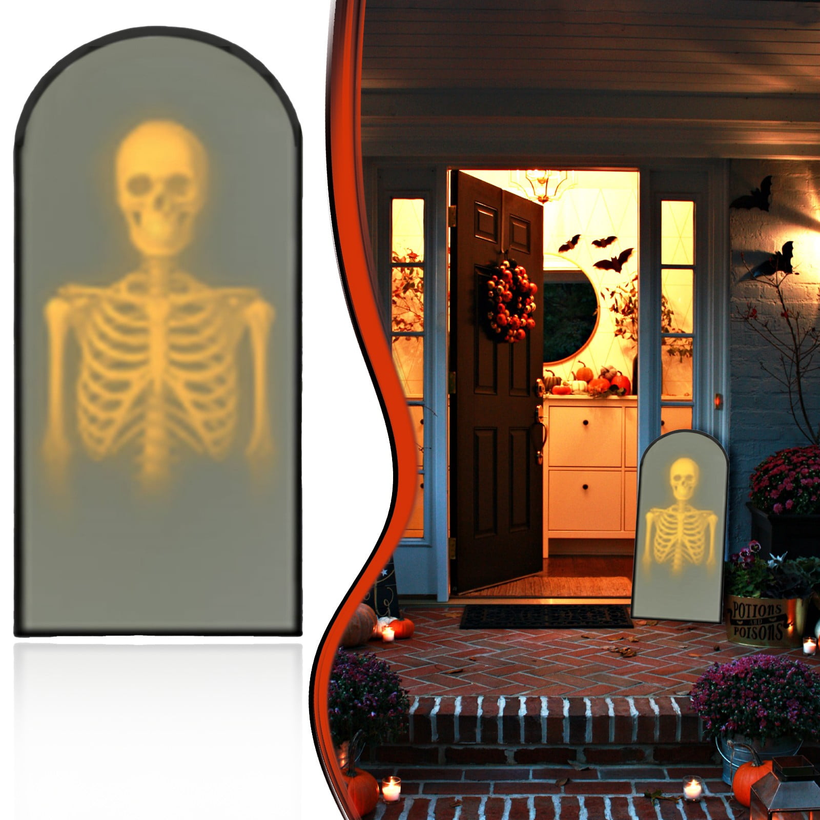 Halloween Lighted Skeleton Arch Decor - Spooky Indoor/Outdoor Door ...