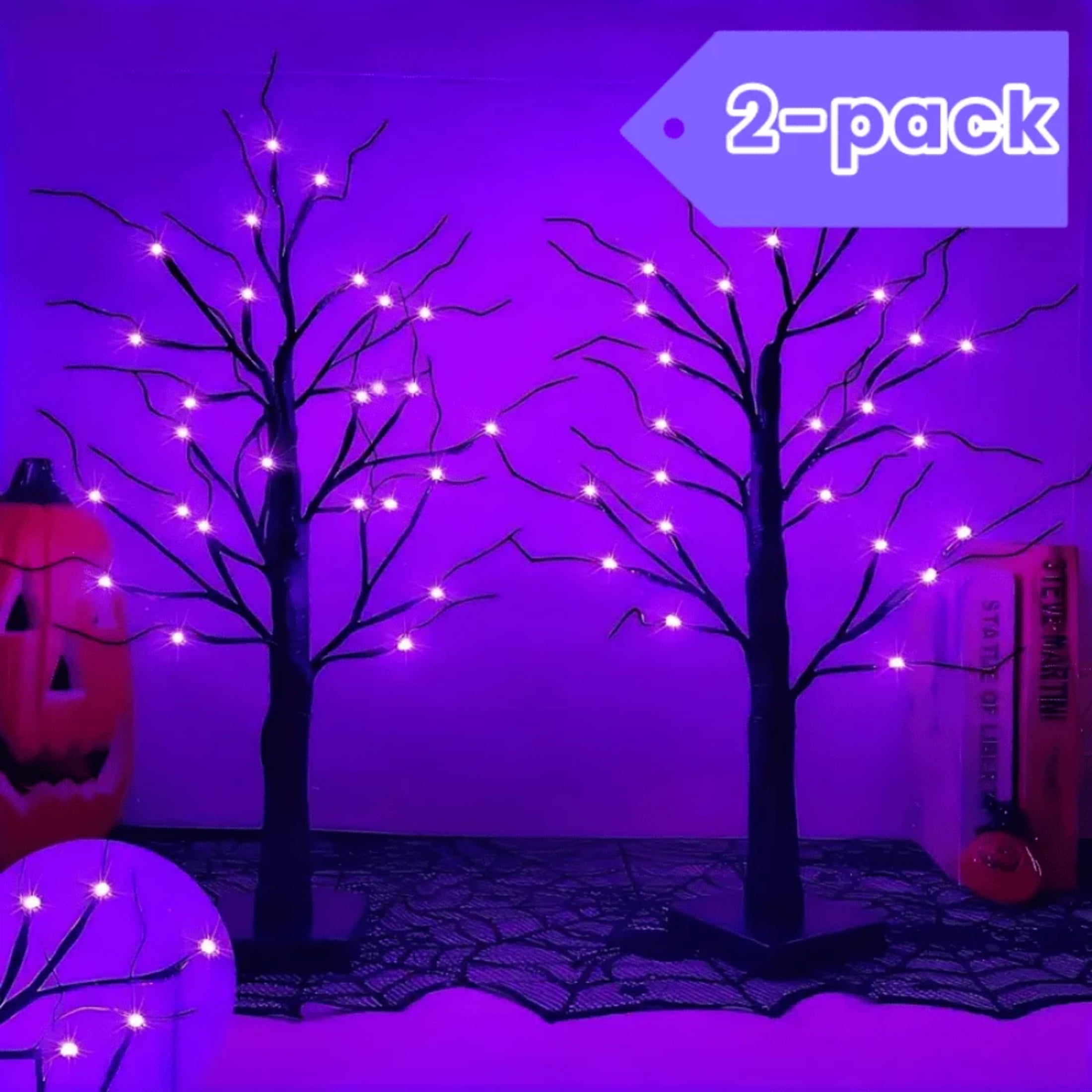 Halloween Lighted Tree Decorations - 2 Pack, Red - Lit Branch Tree, for ...