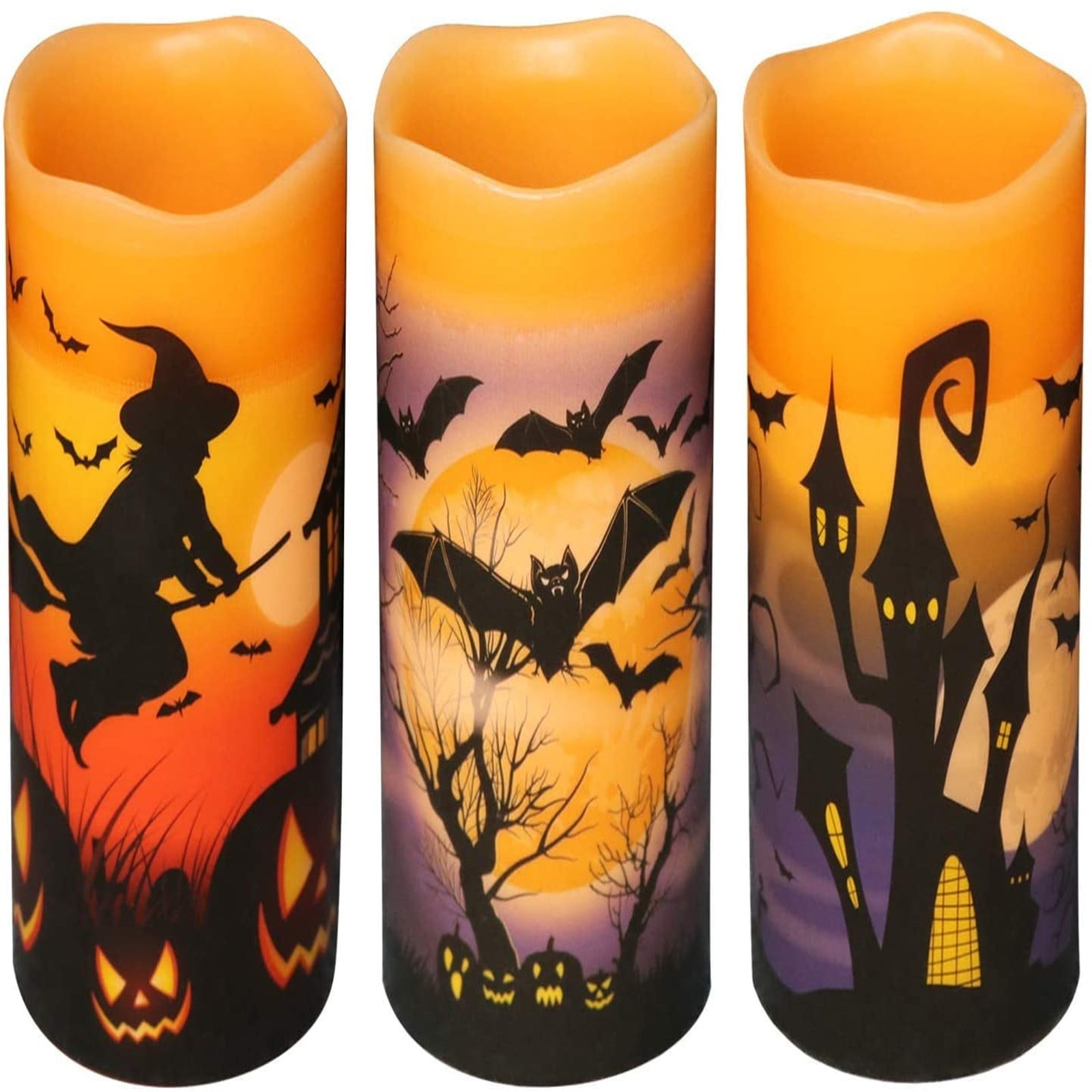 Halloween Lights, 3-Pack Halloween Led Candles with 6H Timer & Black ...