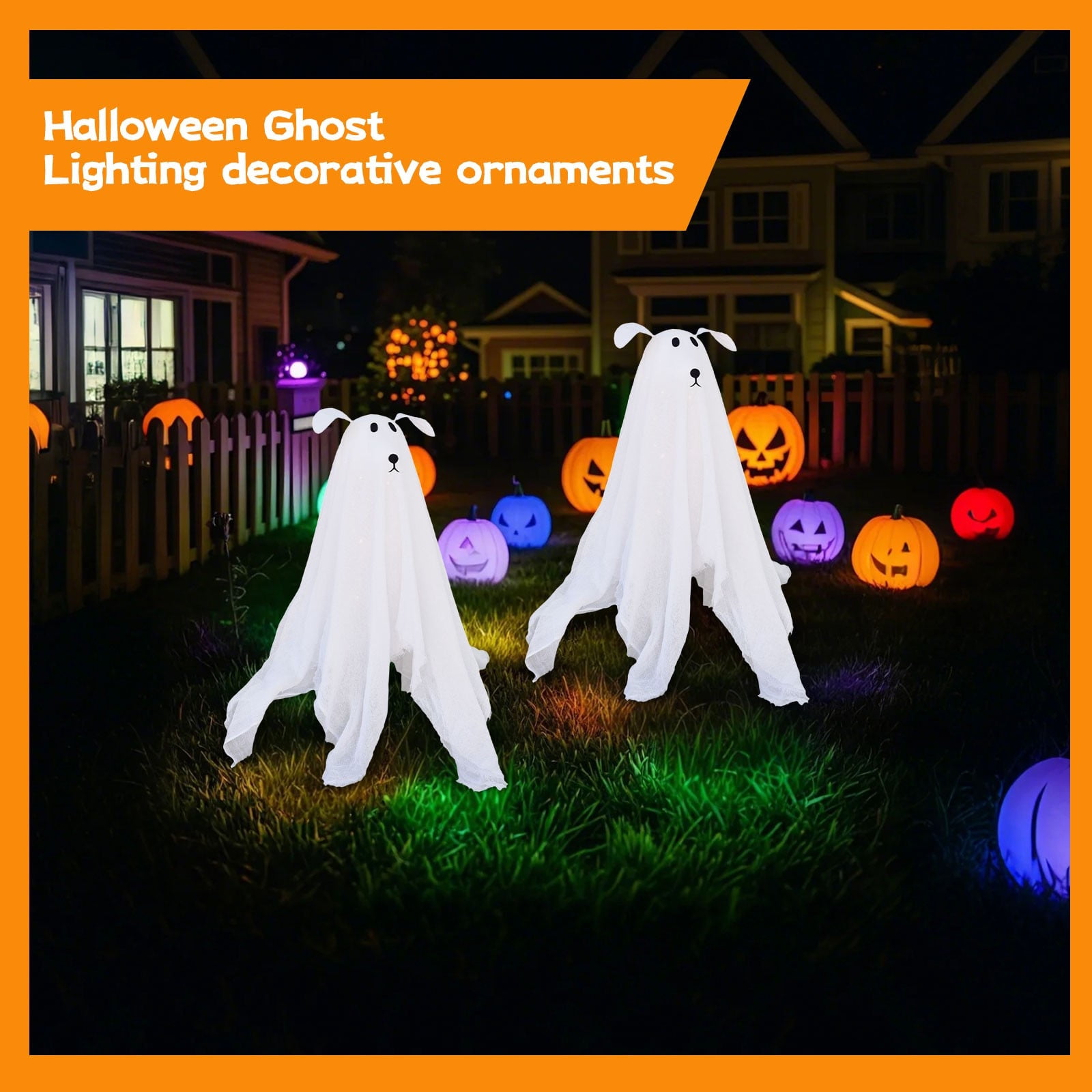 Halloween Lit Ghost Collection Warm White Light Outdoor Halloween Decor ...