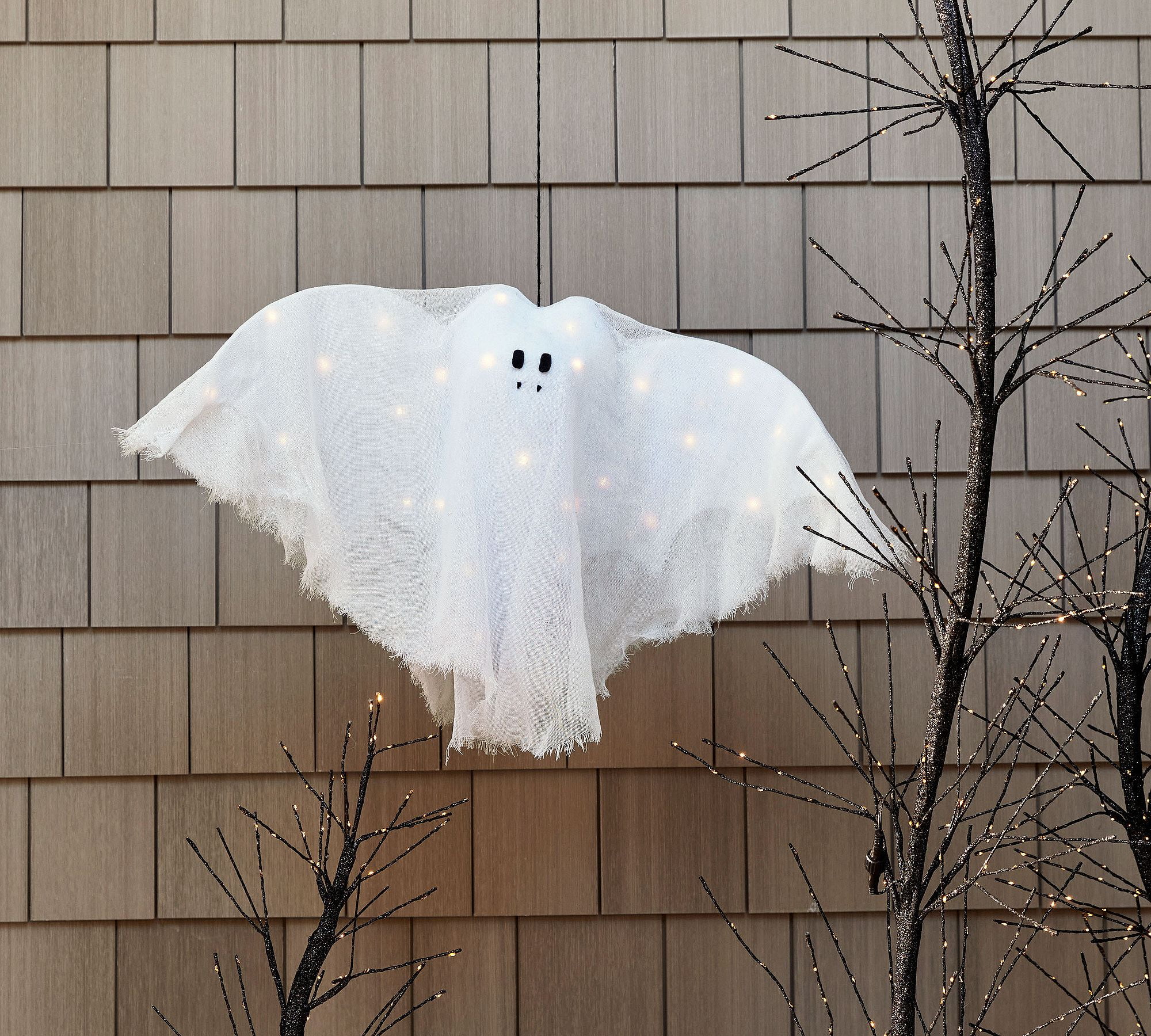 Halloween Lit Ghost Hanging Bat, 21-Inch Wide Outdoor Spooky Tree ...