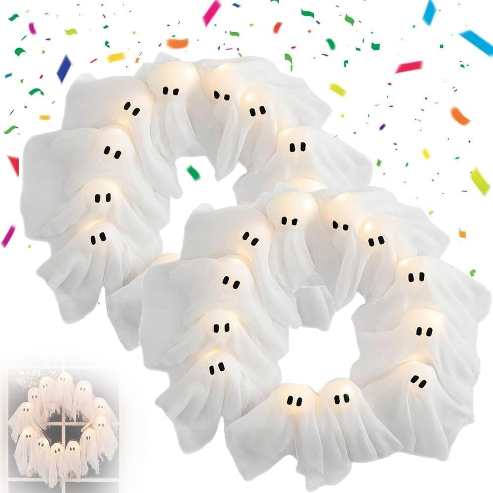 Halloween Lit Ghosts Wreath, 12 LED Light-Up Ghost Garland Decor, DIY ...