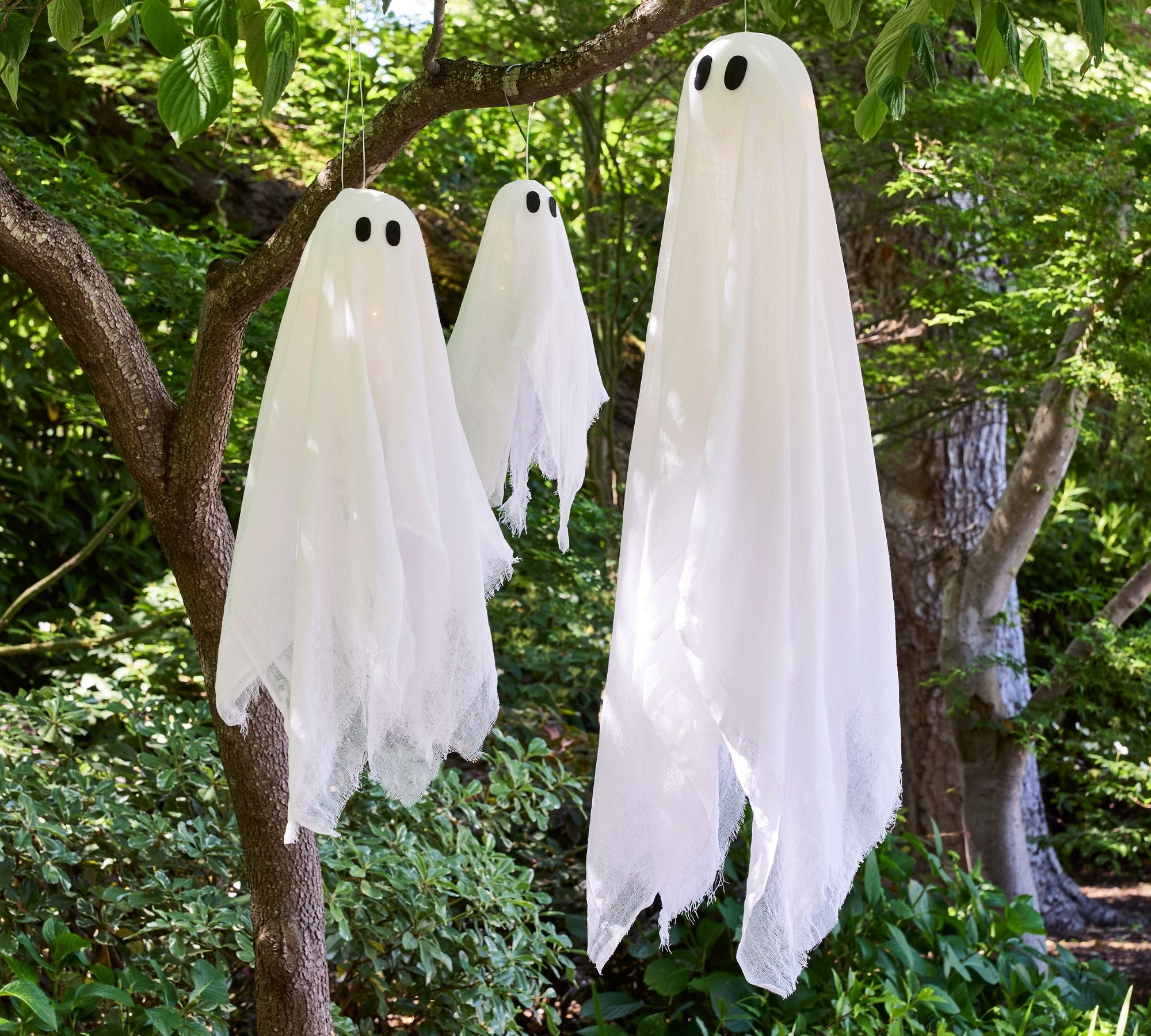 Halloween Lit Hanging Ghosts - Set of 3 Glowing LED Halloween ...