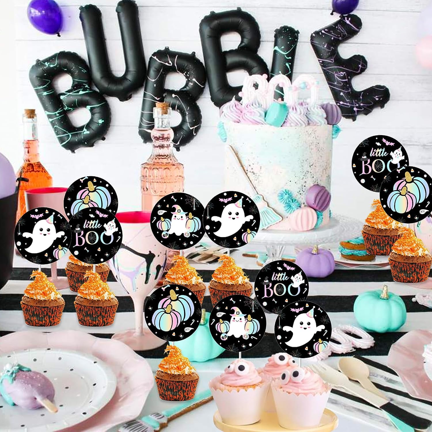 Halloween Little Boo Ghost Cupcake Toppers Baby Shower Decorations for ...