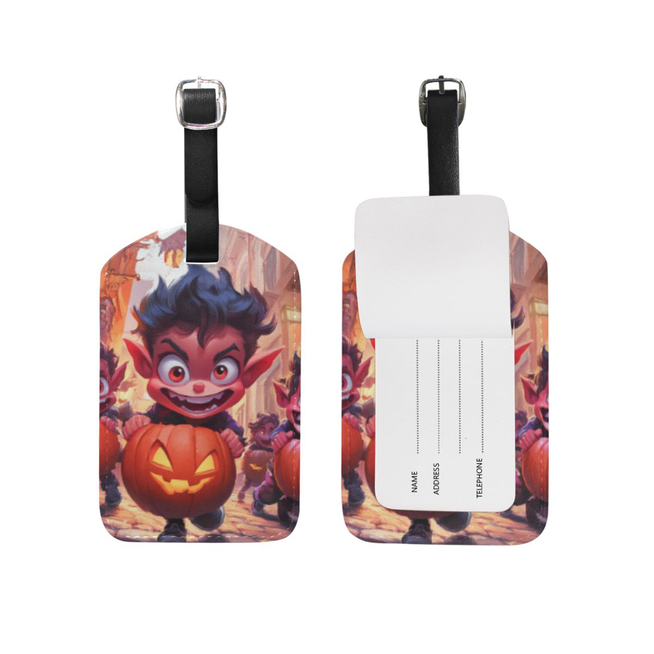 Halloween Little Devil on The Street Luggage Tags PU Leather Name ID ...