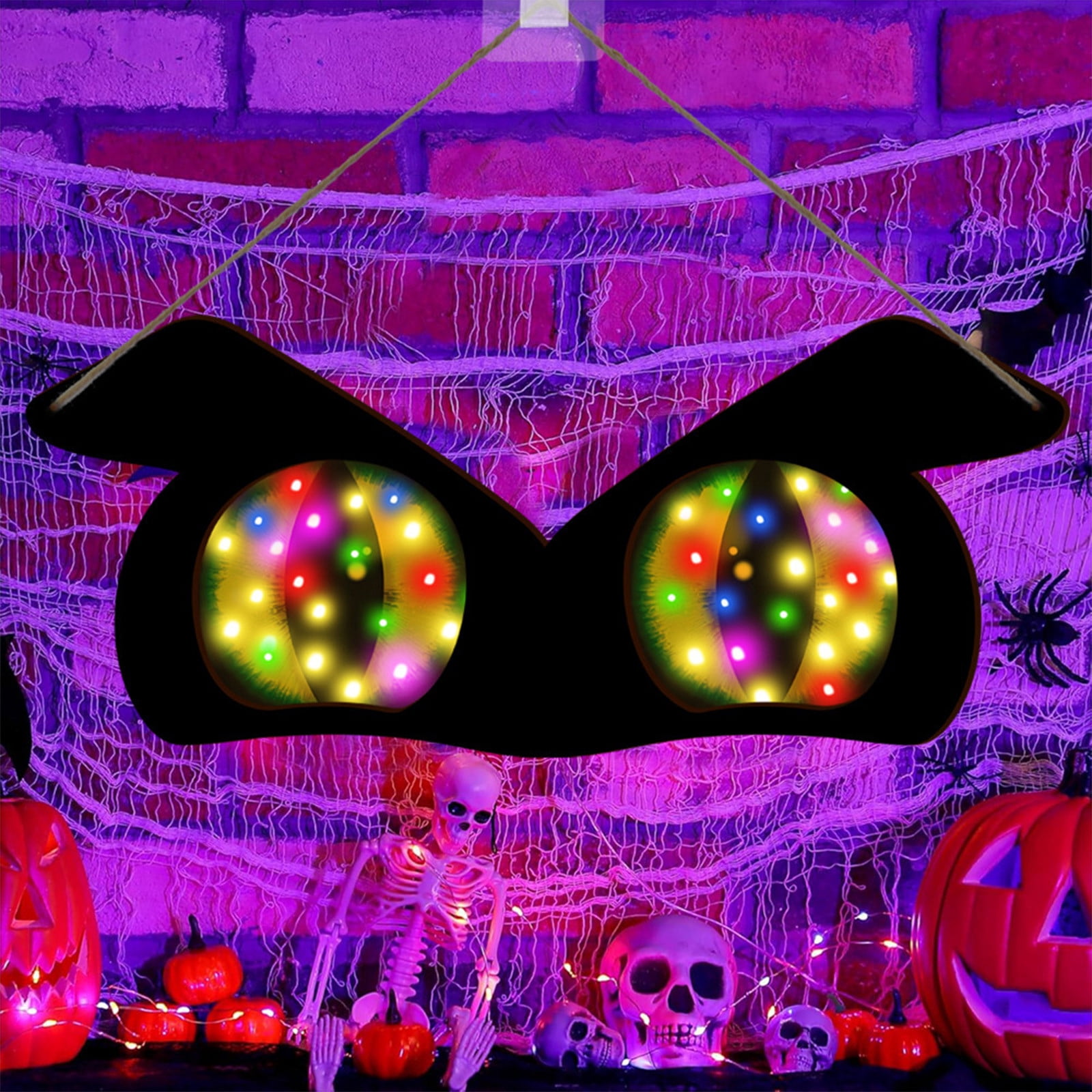 Halloween Luminous Eyes Hanging Decoration, Wooden Led Spooky Glowing ...